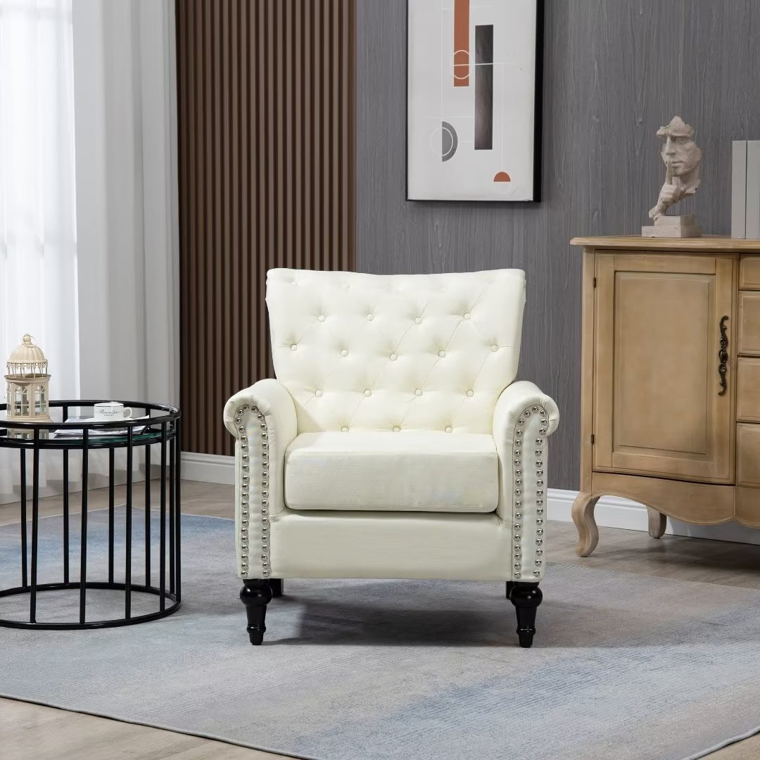 Modern Mid-Century Wingback Accent Chair, Linen Tufted Upholstered ...