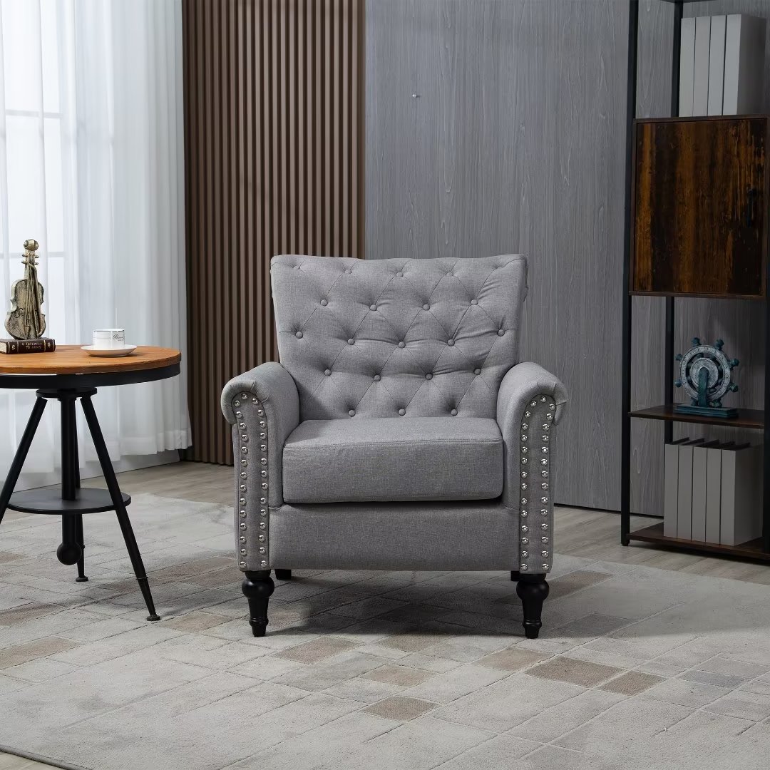 Modern Mid-Century Wingback Accent Chair, Linen Tufted Upholstered ...