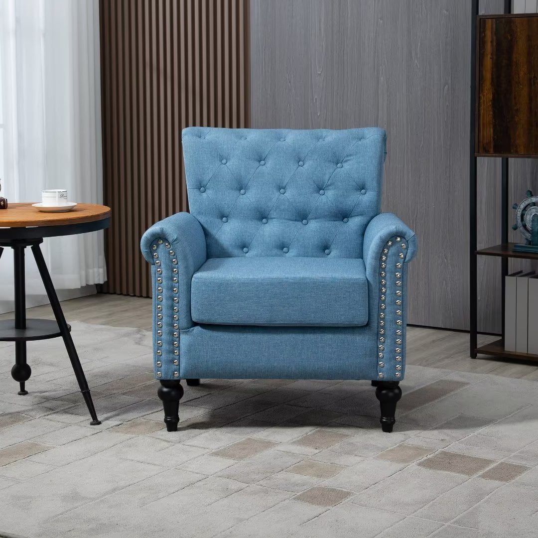 Modern Mid-Century Wingback Accent Chair, Linen Tufted Upholstered ...