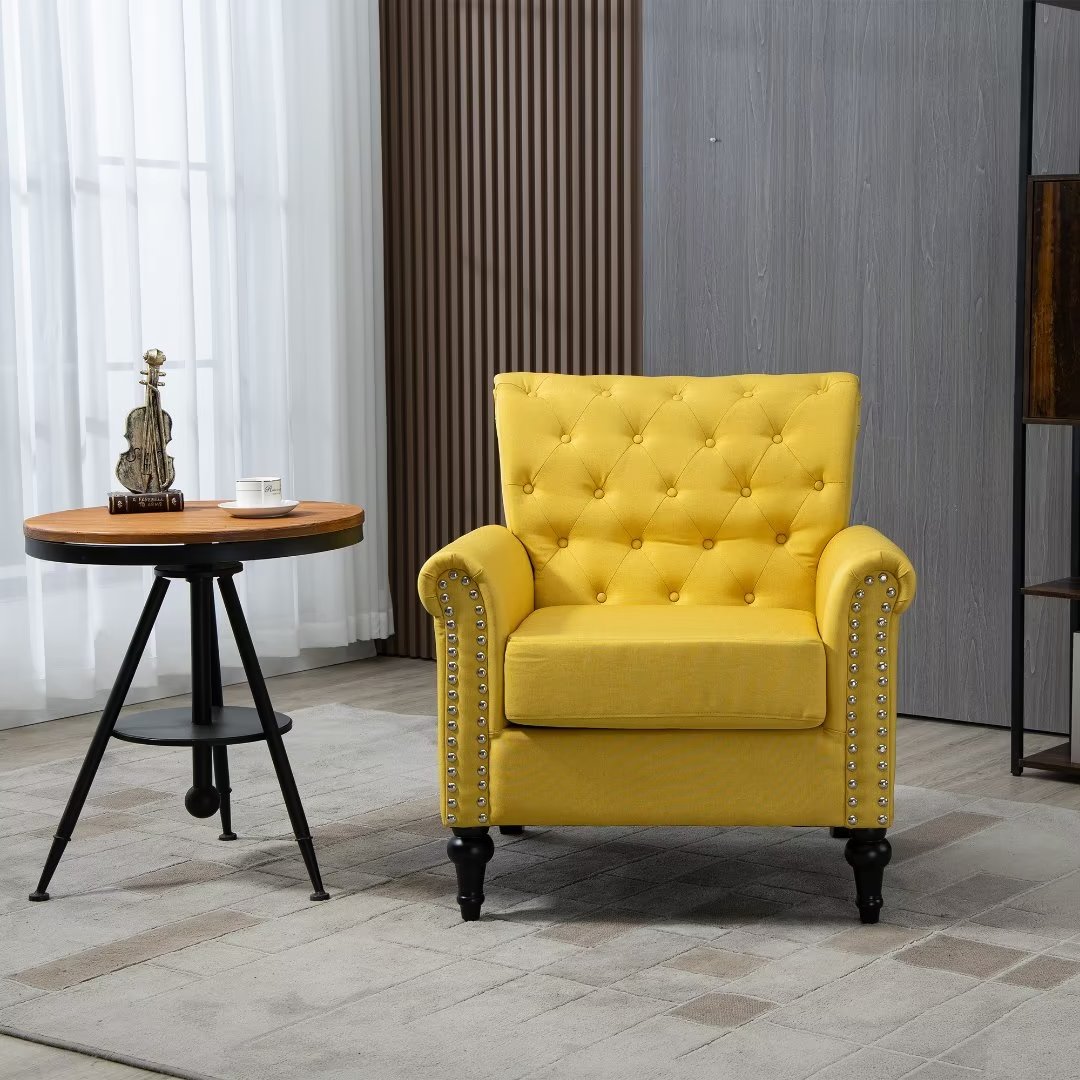 Modern Mid-Century Wingback Accent Chair, Linen Tufted Upholstered ...