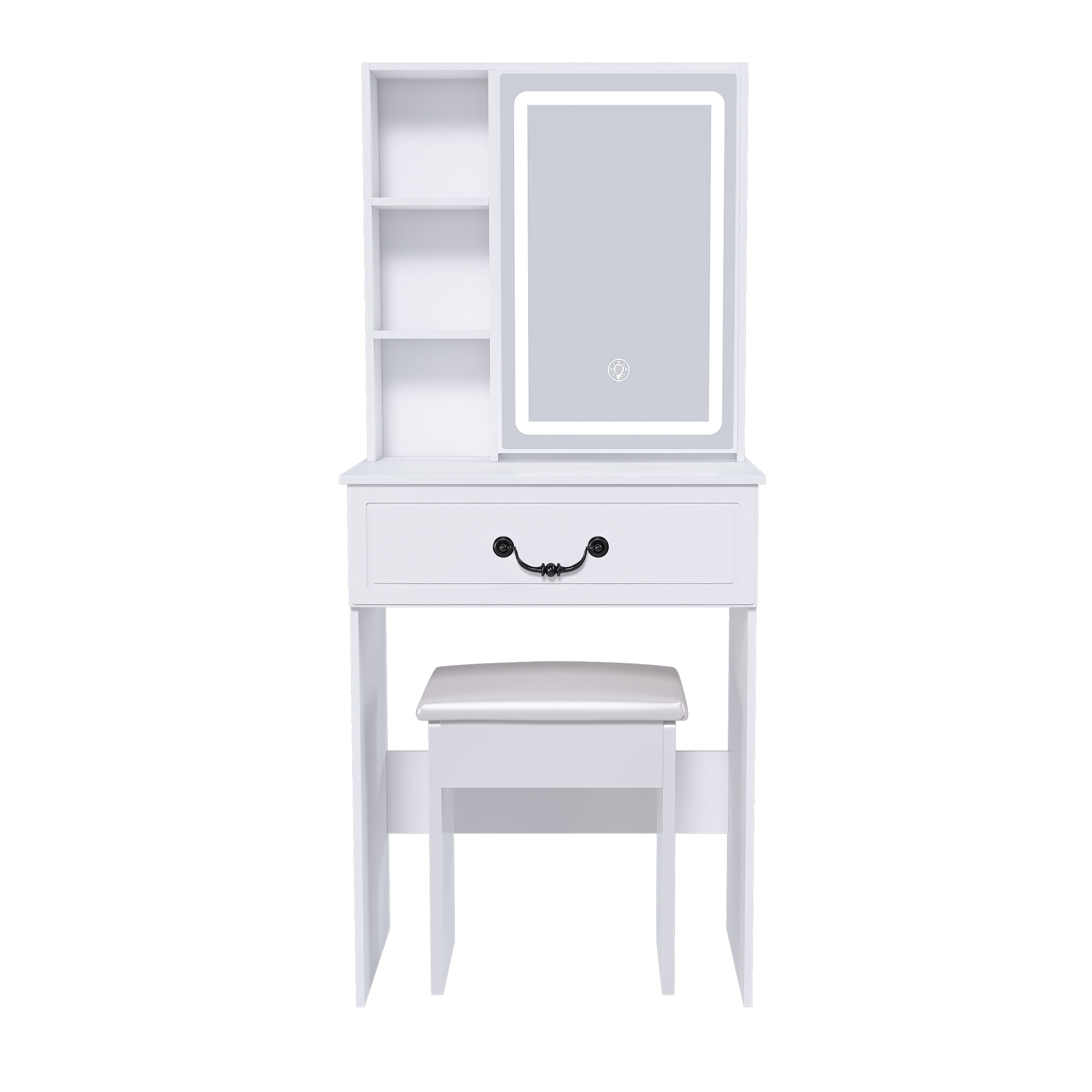 Modern Mini Dressing Table with LED-lit Mirror & Hidden Storage ...