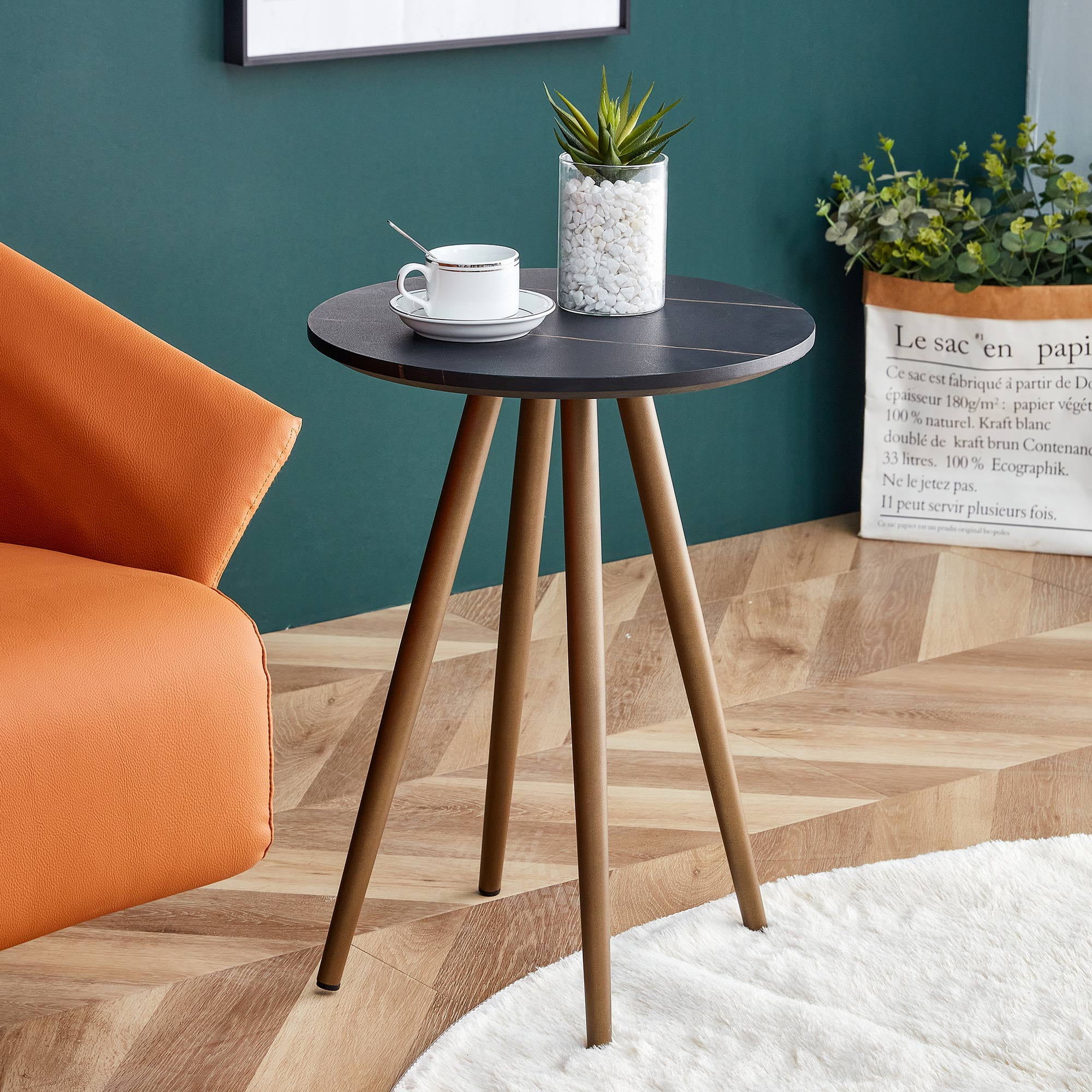 Modern Minimalism Black Faux Marble End&Side Table,Small Accent Coffee ...