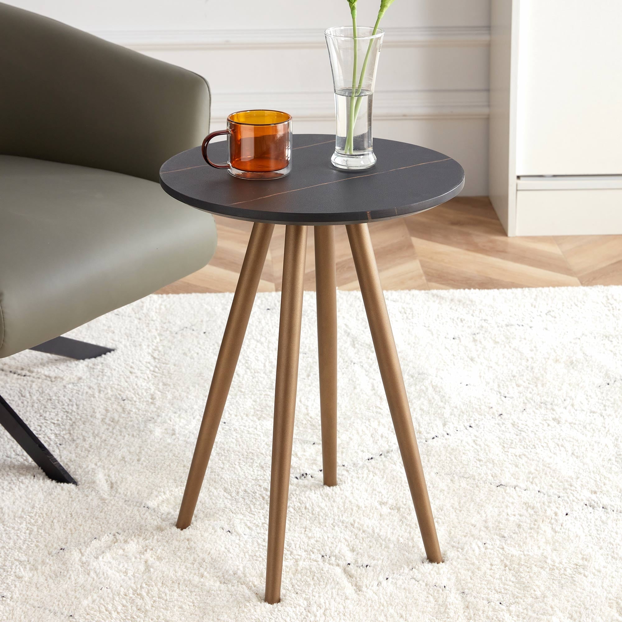 Modern Minimalism Black Faux Marble End&Side Table,Small Accent Coffee ...