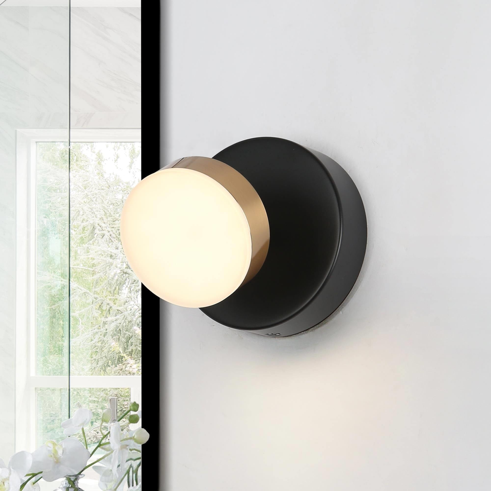 Modern Minimalist 1-Light Black Gold LED Wall Sconces Mini Flush Mount ...
