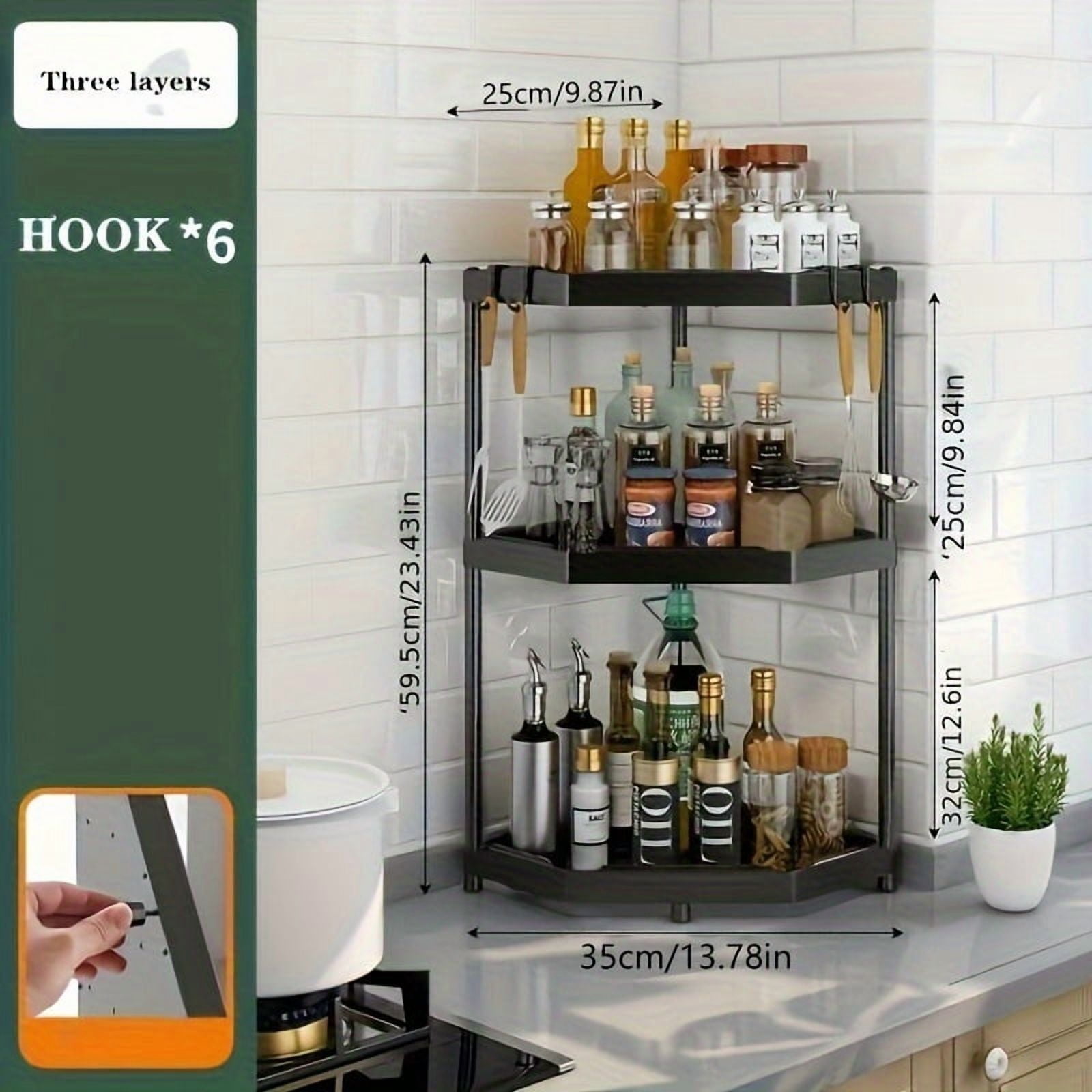 Modern Minimalist 3-Tier Spice Rack - No-Drill Stainless Steel, Corner ...