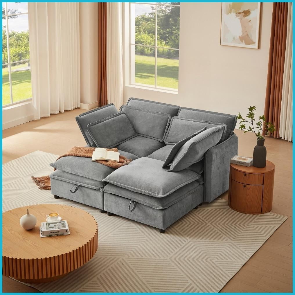 Modern Minimalist 4-Seater Modular Sofa with Dual-Layer Cushions ...
