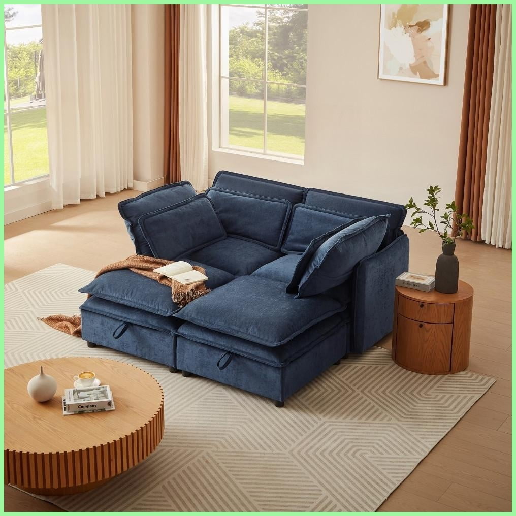 Modern Minimalist 4-Seater Polyester Modular Sofa with Storage - Freely ...