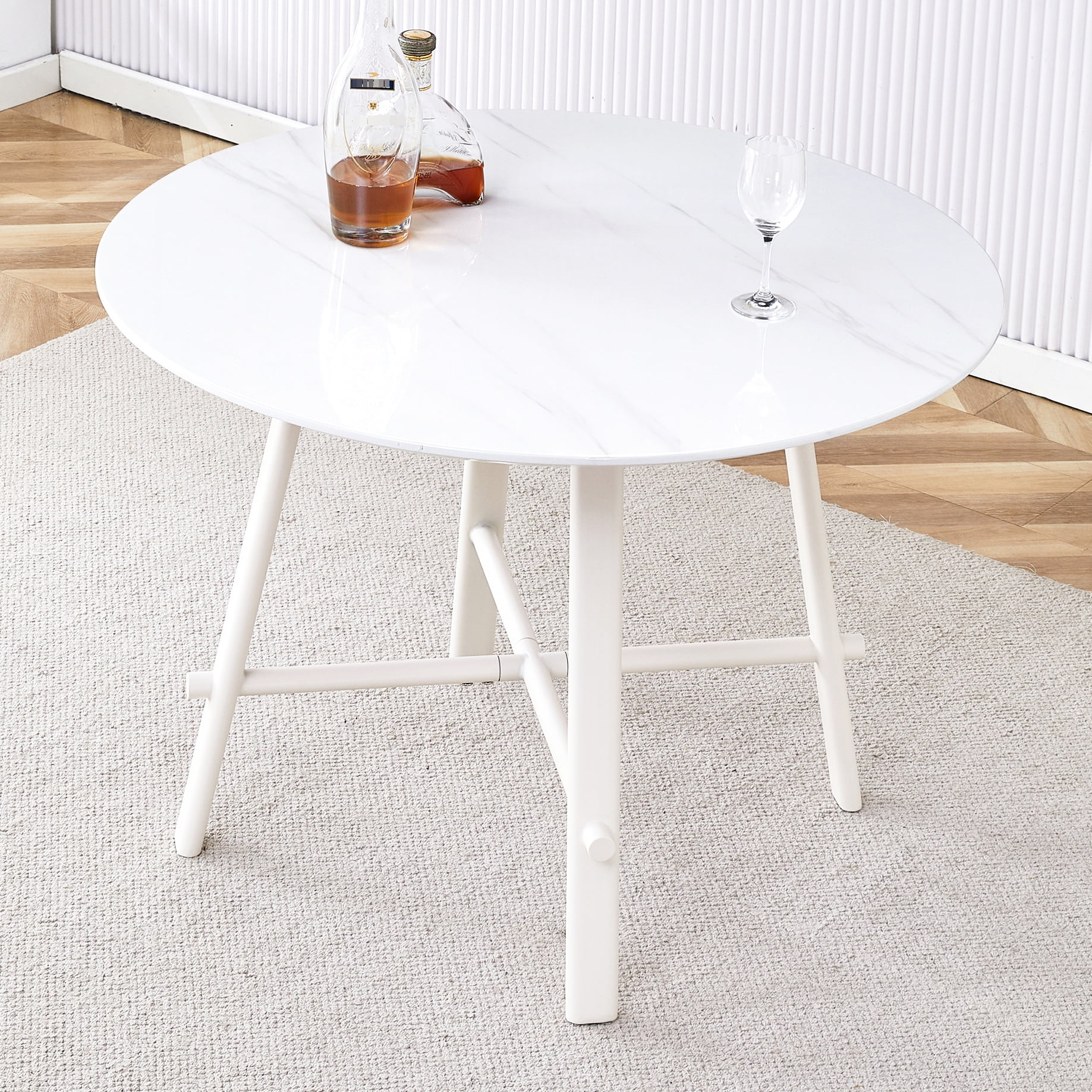 Modern Minimalist 42 Inch White Tabletop Dining Table - Metal Leg ...