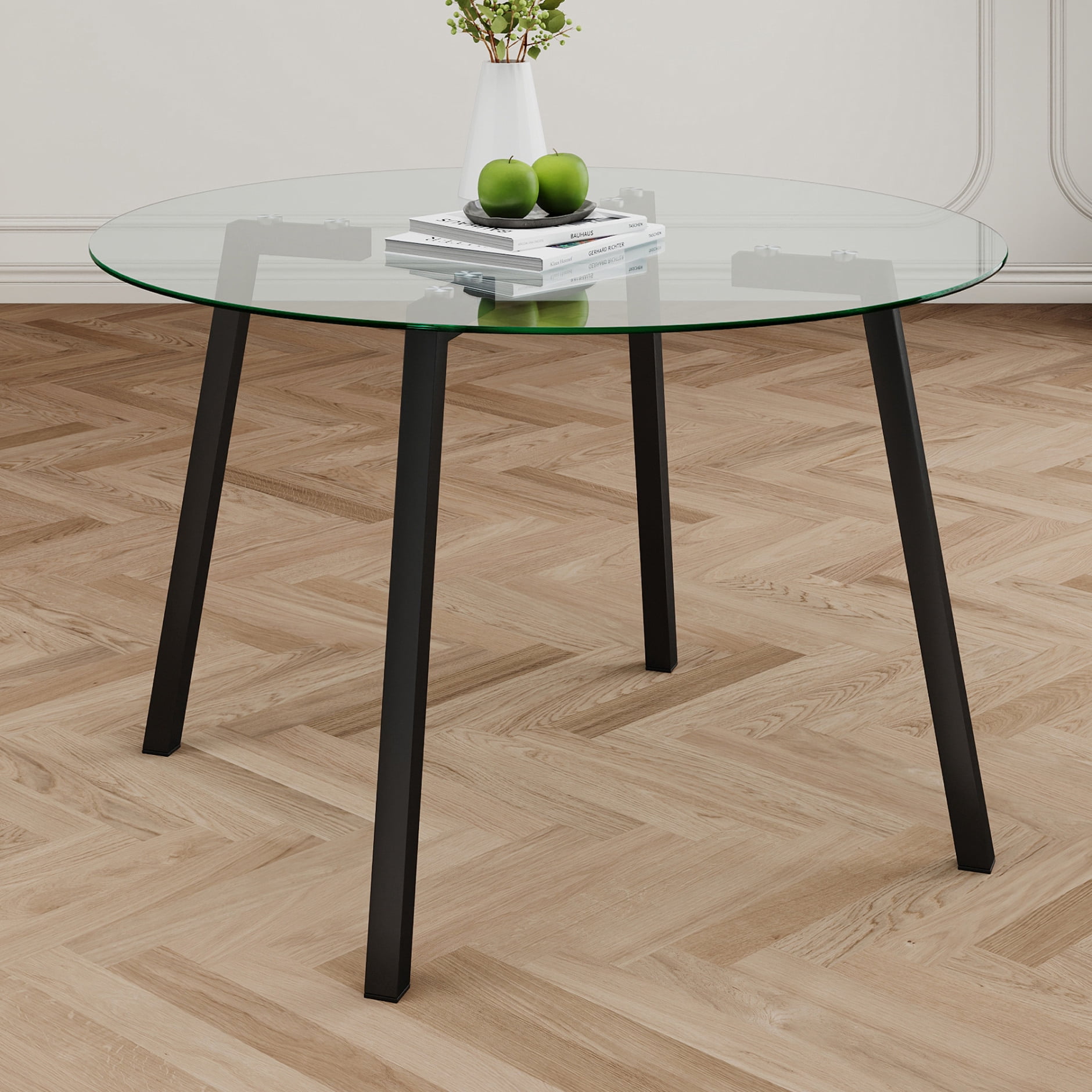 Modern Minimalist 47.2-Inch Round Glass Dining Table with Clear ...