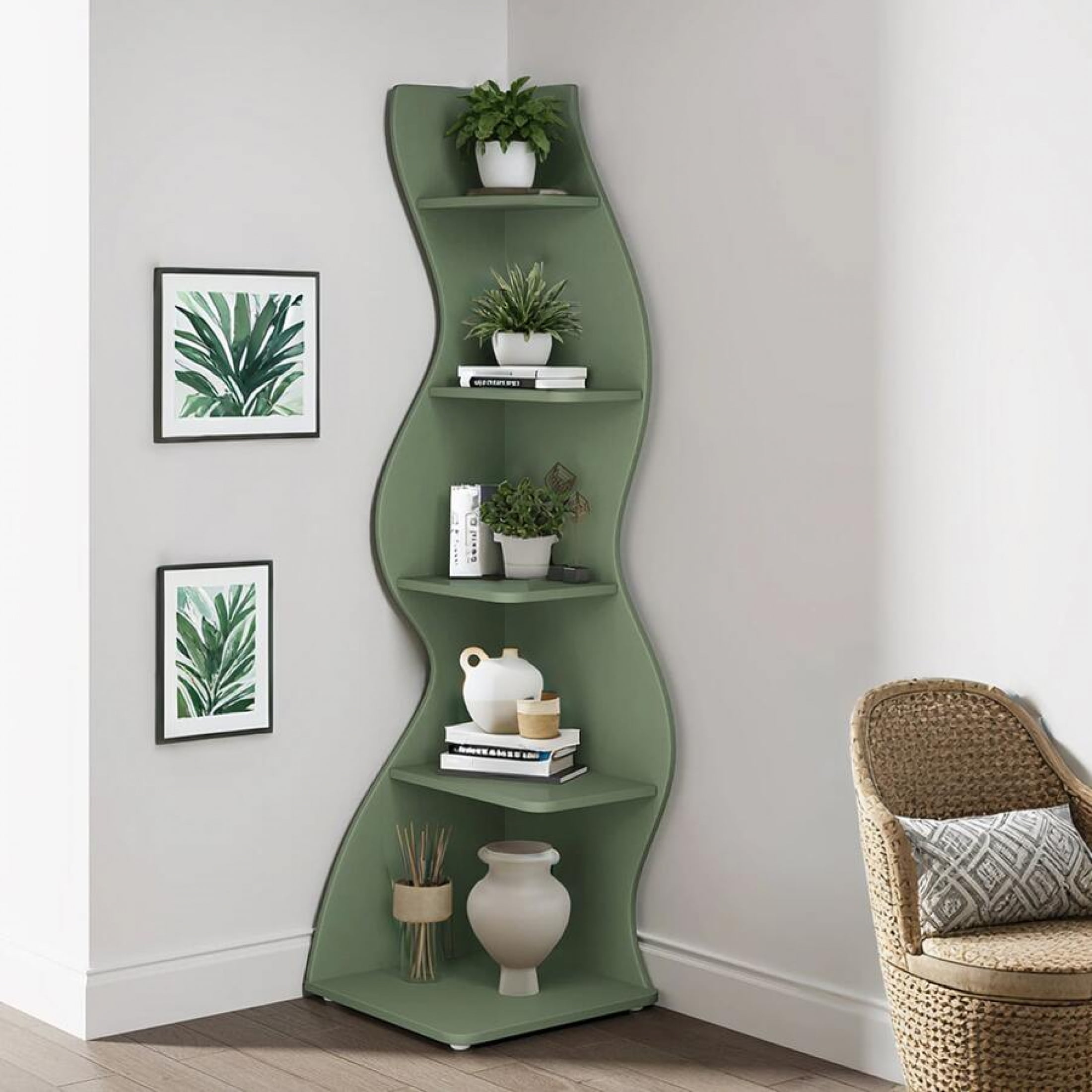 Modern Minimalist 5-Layer Corner Bookshelf, Corner Bookshelf, Display Cabinet, Shelving Unit ...