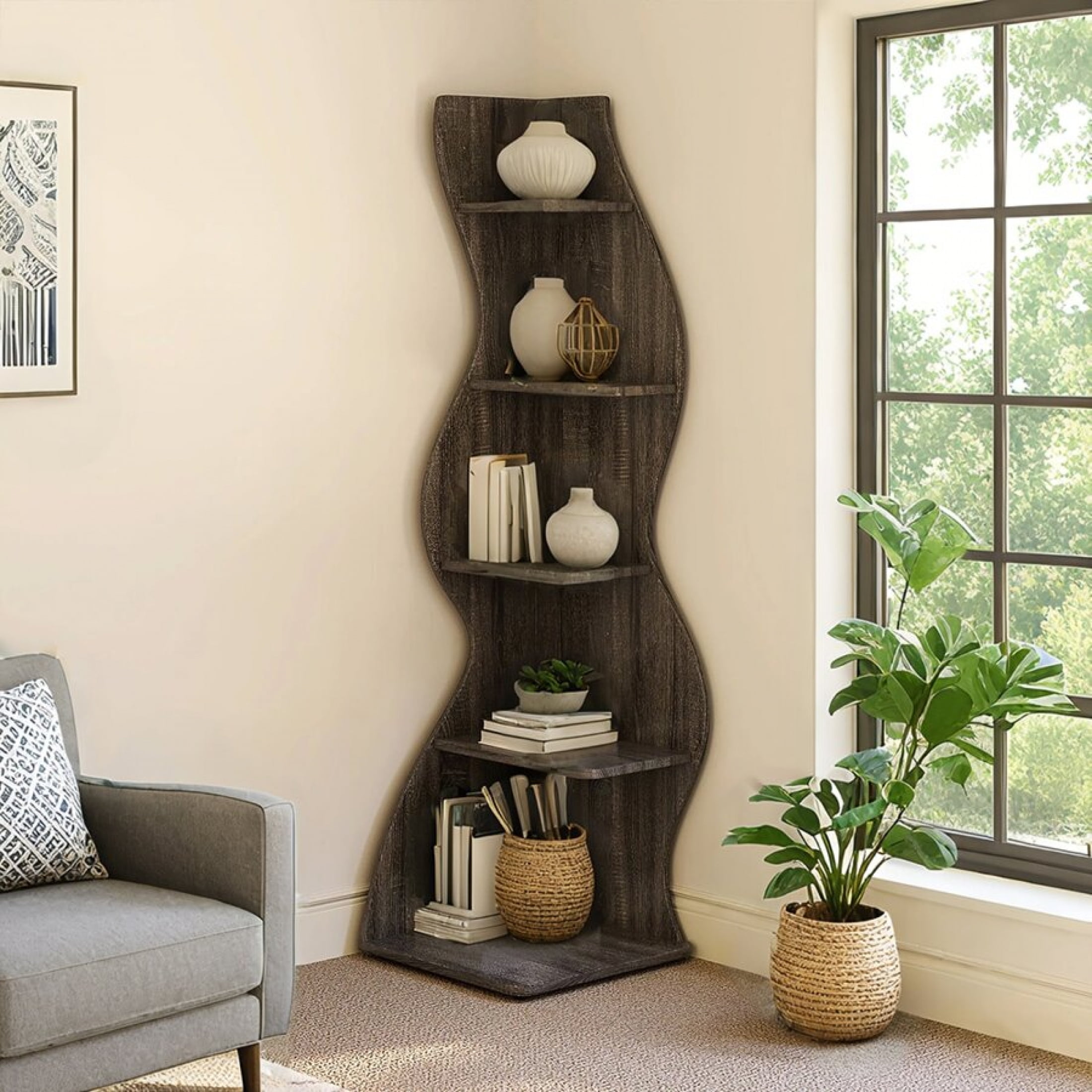 Modern Minimalist 5-Layer Corner Bookshelf, Corner Bookshelf, Display Cabinet, Shelving Unit ...