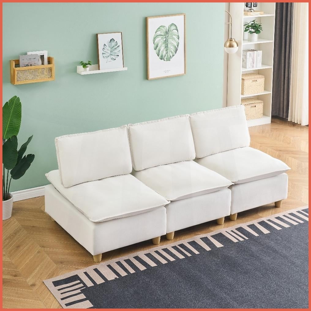 Modern Minimalist 88" Flannelette 3-Seater Sofa - Adjustable Backrest ...
