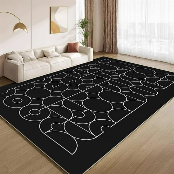 Modern Minimalist Art Rug 3x4 Small Area Rugs Black White Geometric ...