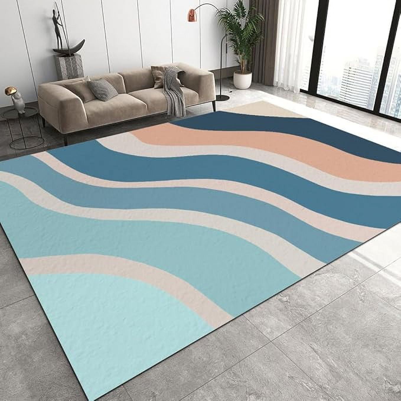 Modern Minimalist Art Style Design Area Rug, Blue And White Abstract ...