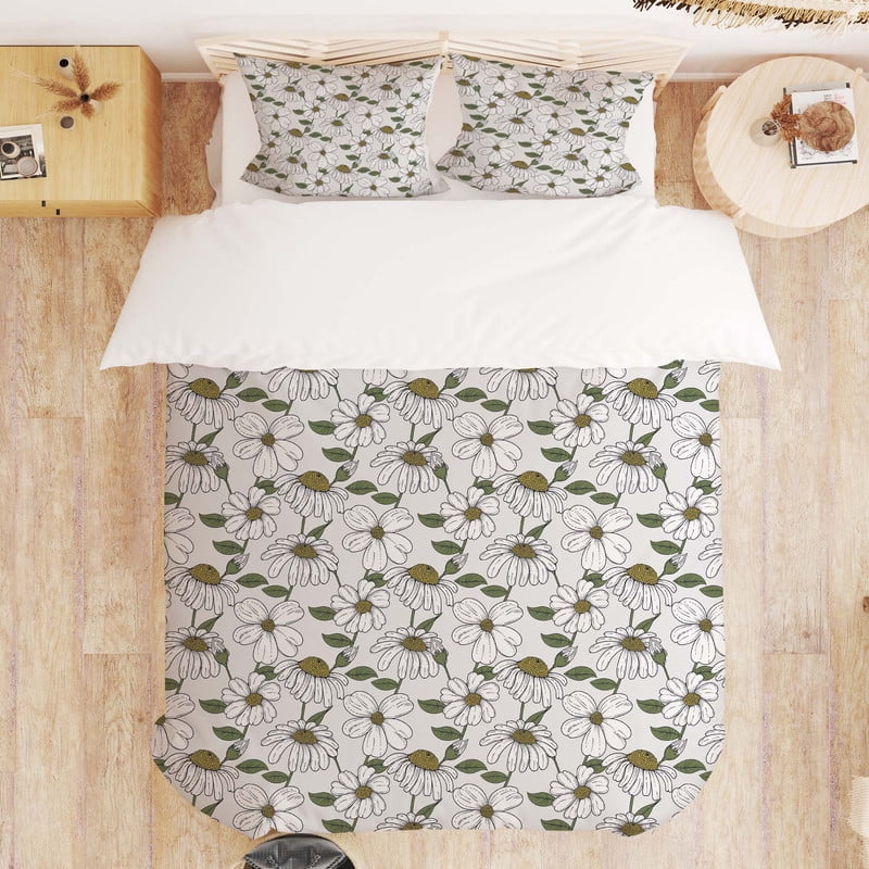 Modern Minimalist Bedding Set, Floral Pattern Neutral Bedding Set With ...