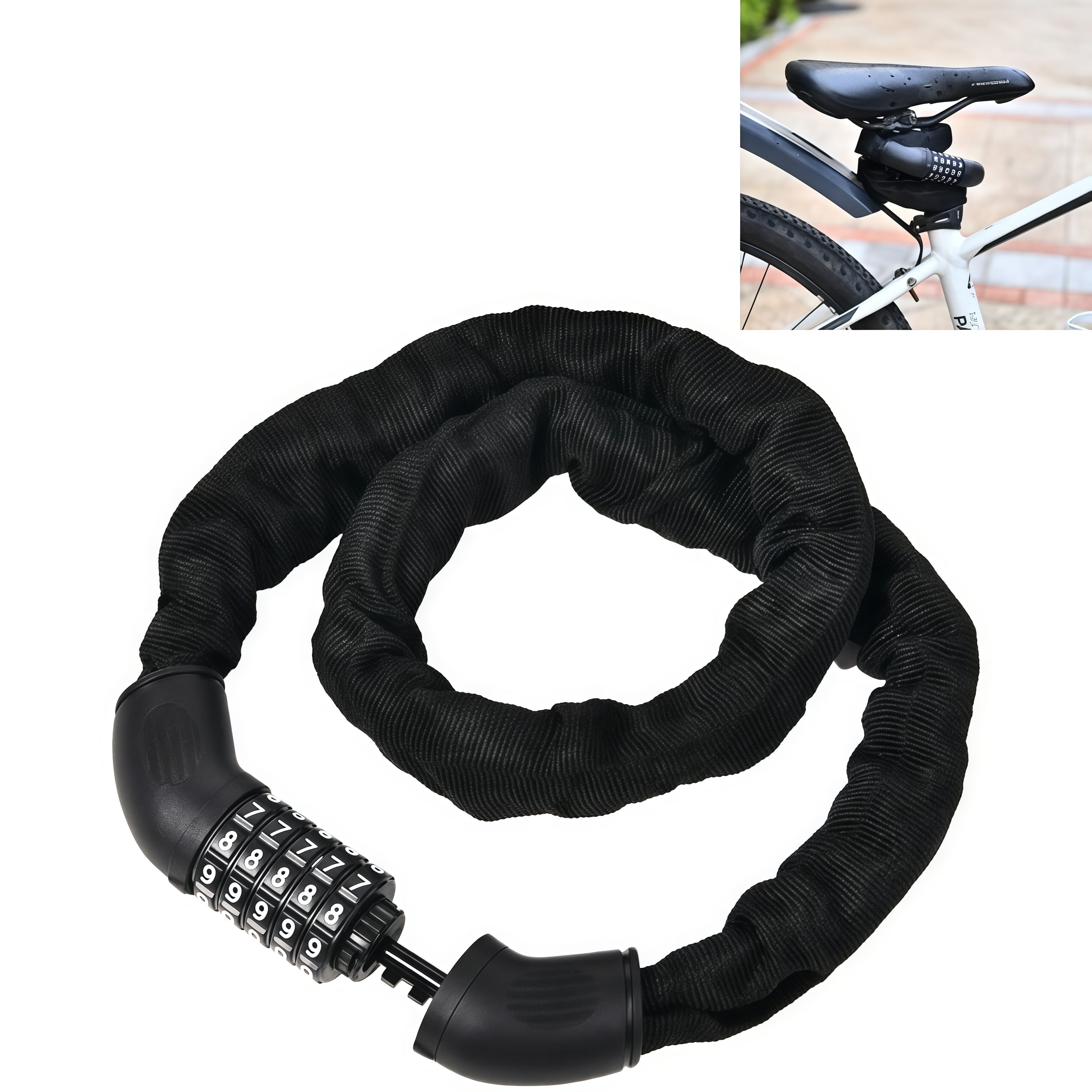 Modern Minimalist Bicycle Lock Chain Anti-Theft Portable Design Black ...