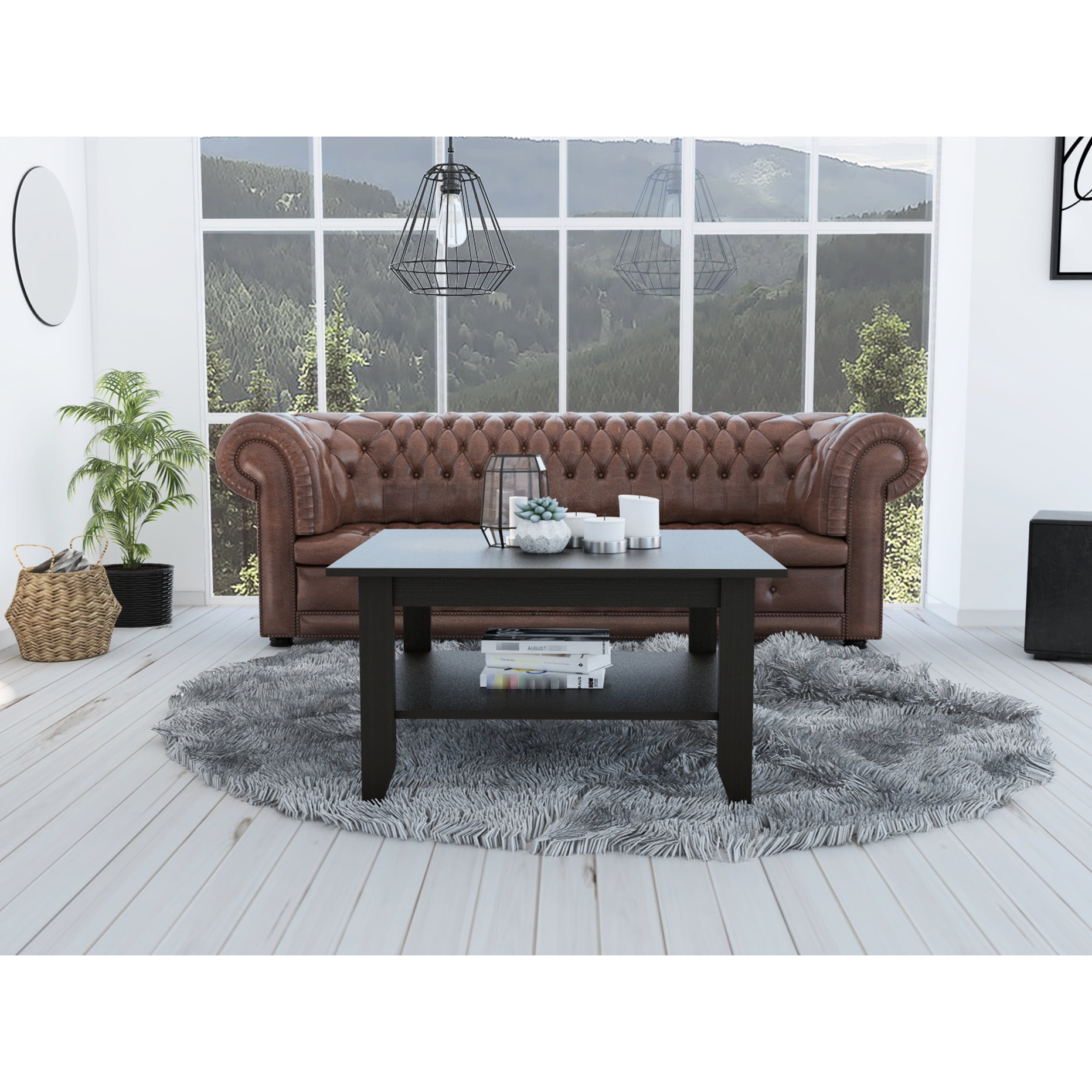 Modern Minimalist Black Living Room Table - Rectangle With Additional ...