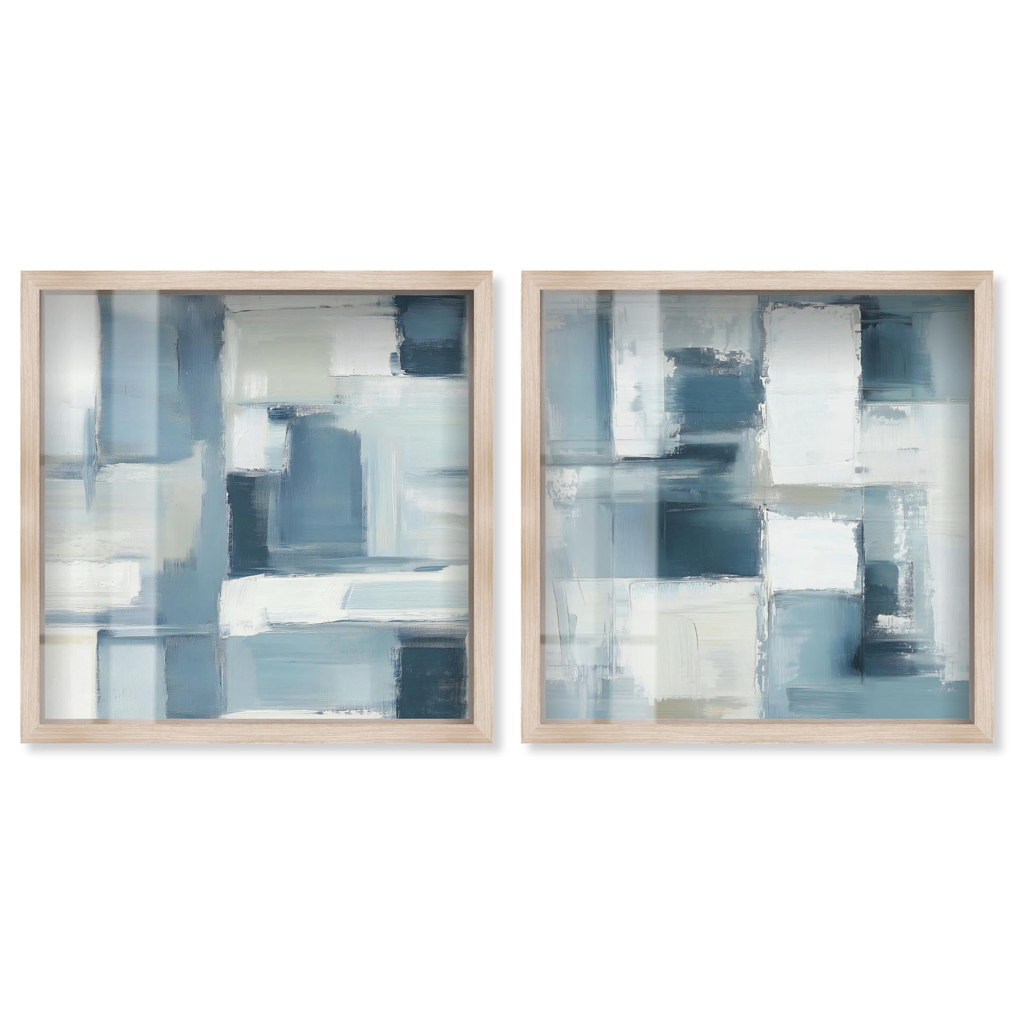 Modern Minimalist Blue Abstract Pair 2 Panel Set Shadowbox Print ...