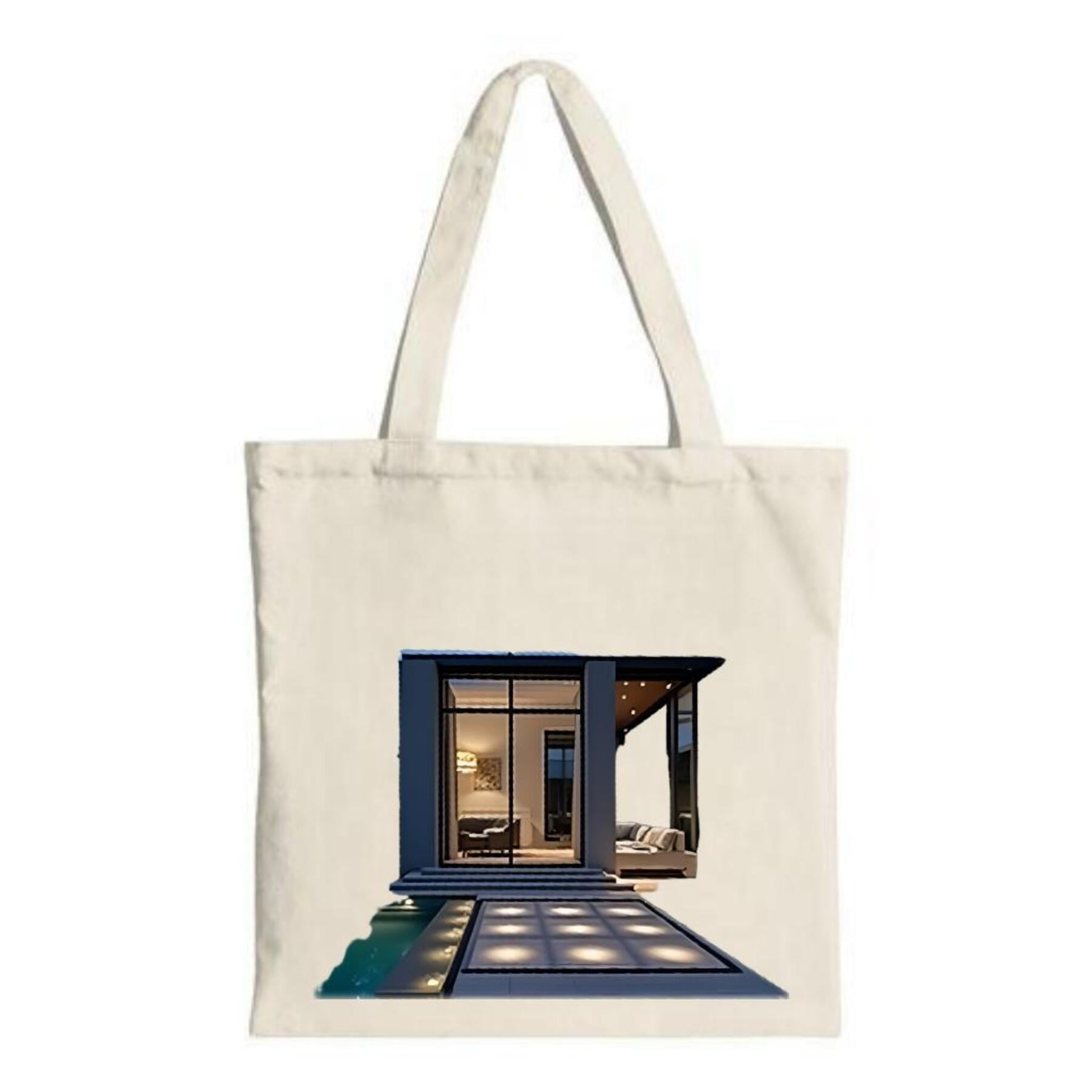 Modern Minimalist Canvas Tote Bag with Sleek Glass House Design ...