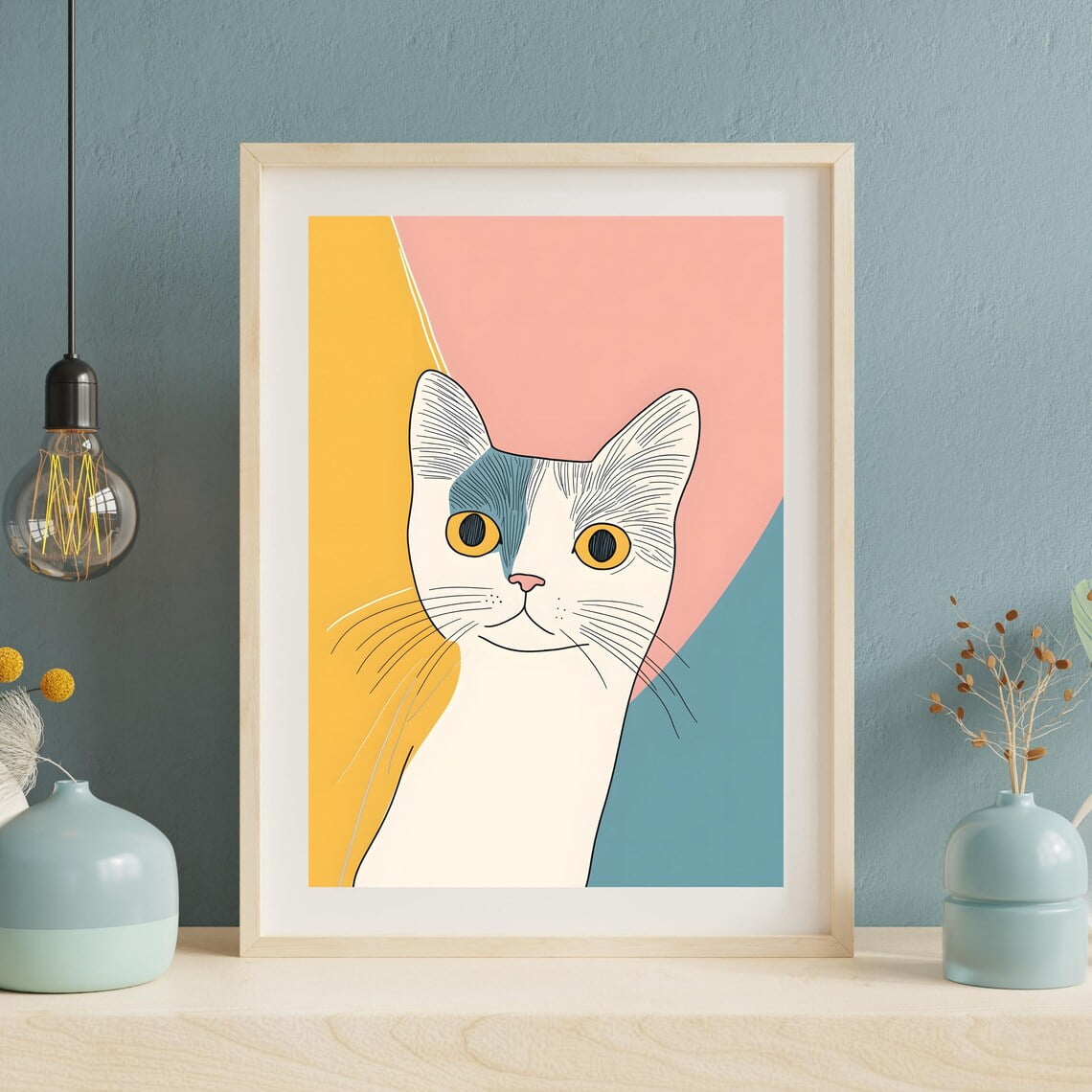 Modern Minimalist Cat Art Print, Abstract Catcolorful Cat Cute Cat ...