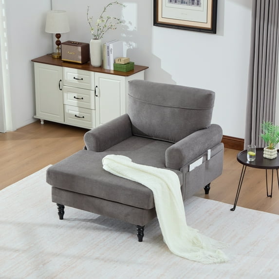 Modern Minimalist Chenille Chaise Lounge Recliner - Single Sofa with ...
