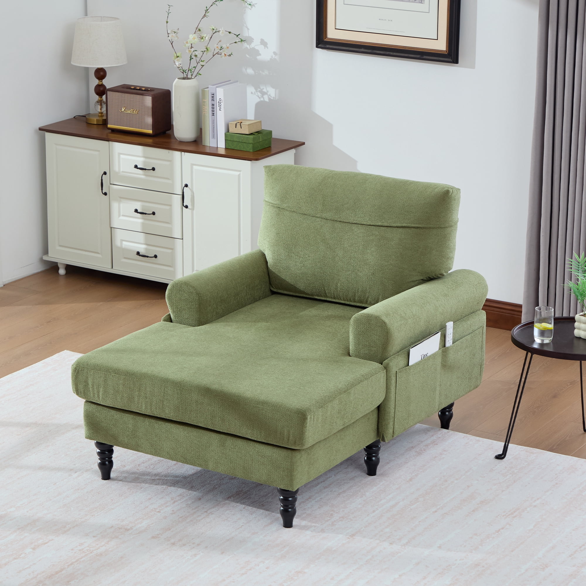 Modern Minimalist Chenille Fabric Chaise Lounge Recliner Single Sofa ...