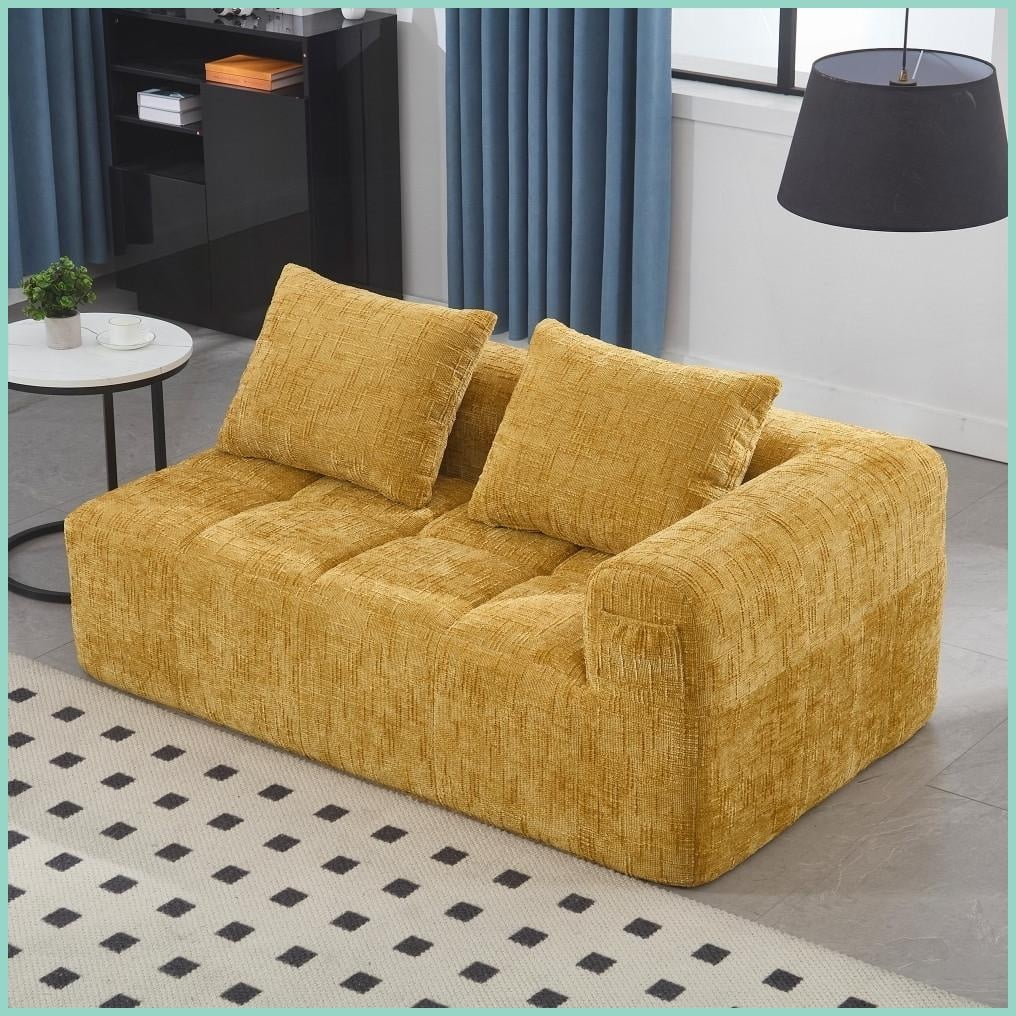 Modern Minimalist Chenille Loveseat Sofa - Anti-Wrinkle Fabric Compact ...