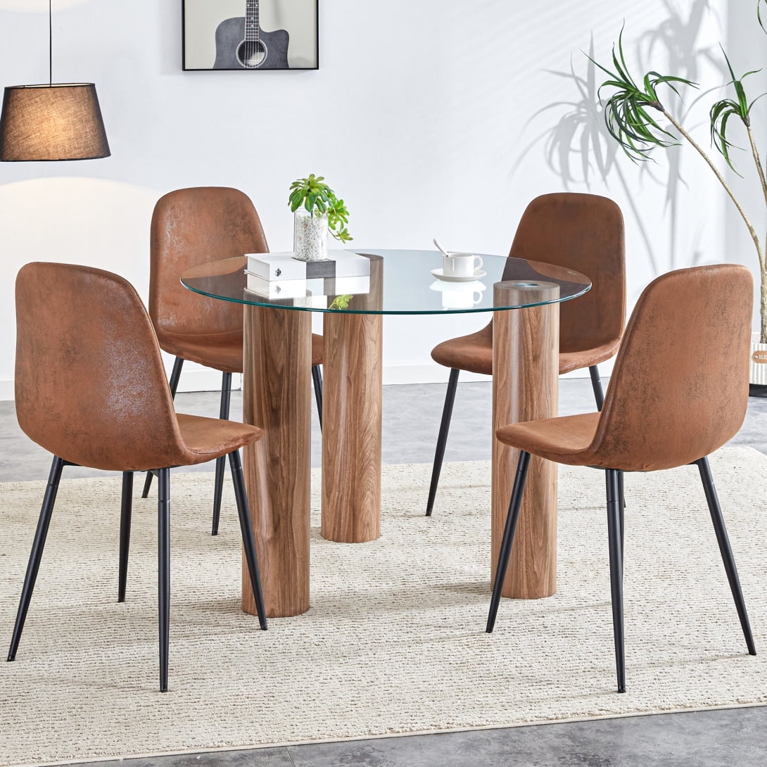 Modern Minimalist Circular Dining Table Set,transparent Tabletop For 6 ...