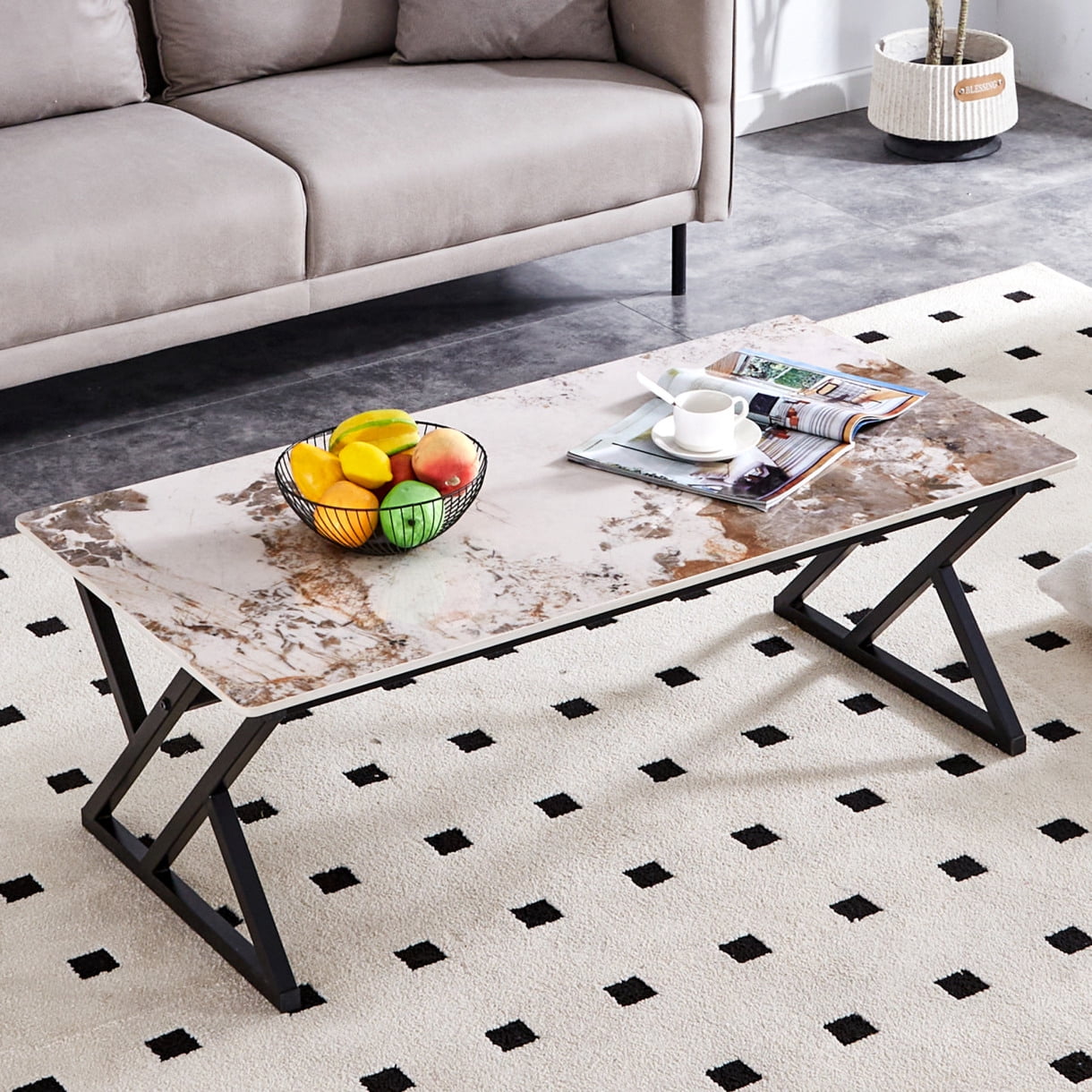 Modern Minimalist Coffee Table,Living Room Tables With Black Metal Legs ...