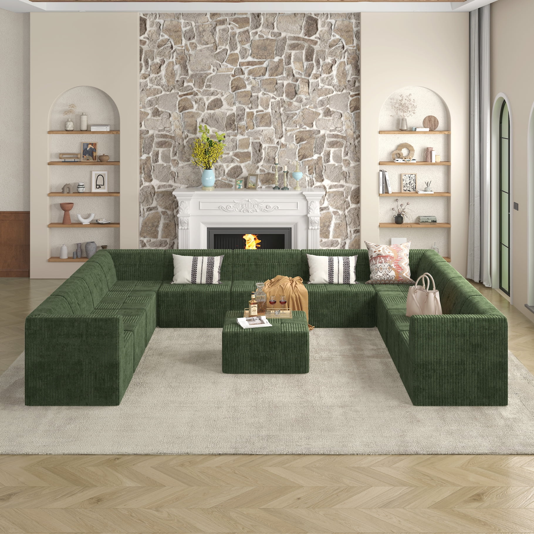 Modern Minimalist Corner Compressed Sectional Sofa - Soft Corduroy ...