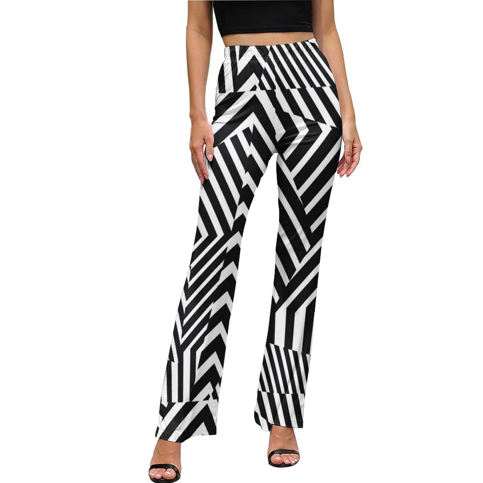 Modern Minimalist Dazzle Black And White Stripes High Waisted Casual ...