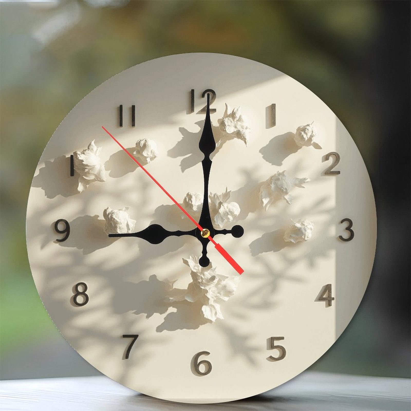 Artistic Wall Clock with Unique Floral Design 10-Inch Silent Wooden ...