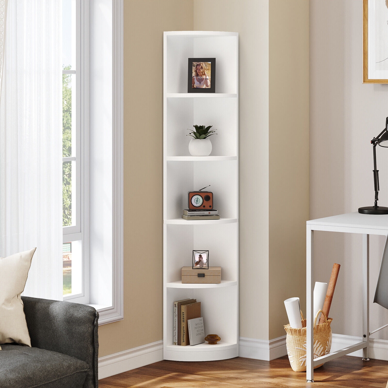 【Modern Minimalist Design】SEEKOL 5-Tier 71" Tall Corner Shelf, a ...