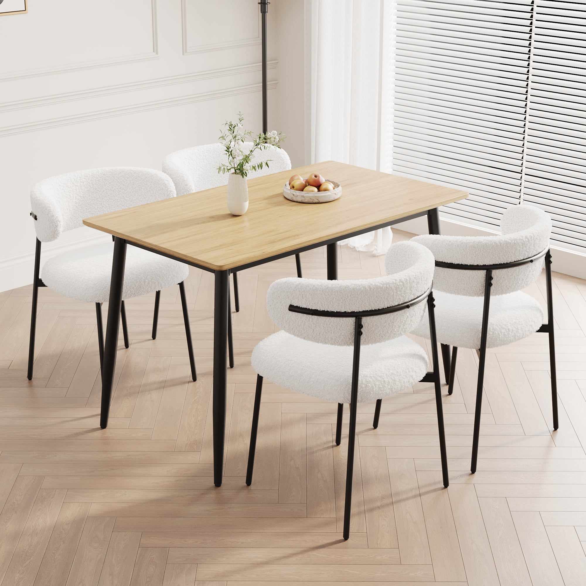 Modern Minimalist Dining Table, MDF Grain Top with Black Metal Legs ...
