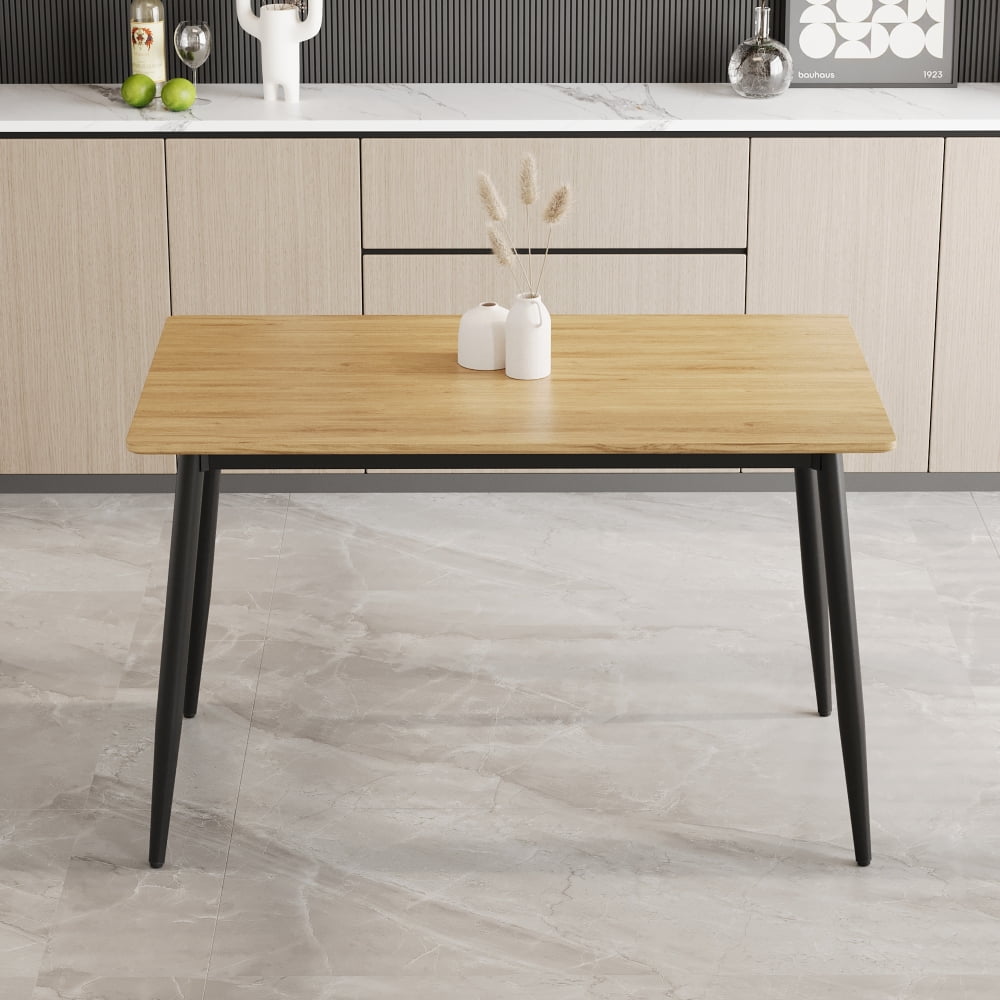 Modern Minimalist Dining Table - MDF Wood Grain Top with Black Metal ...