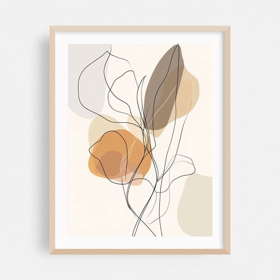 Modern Minimalist Floral Line Art - Line Drawing Oak Framed Wall Art ...