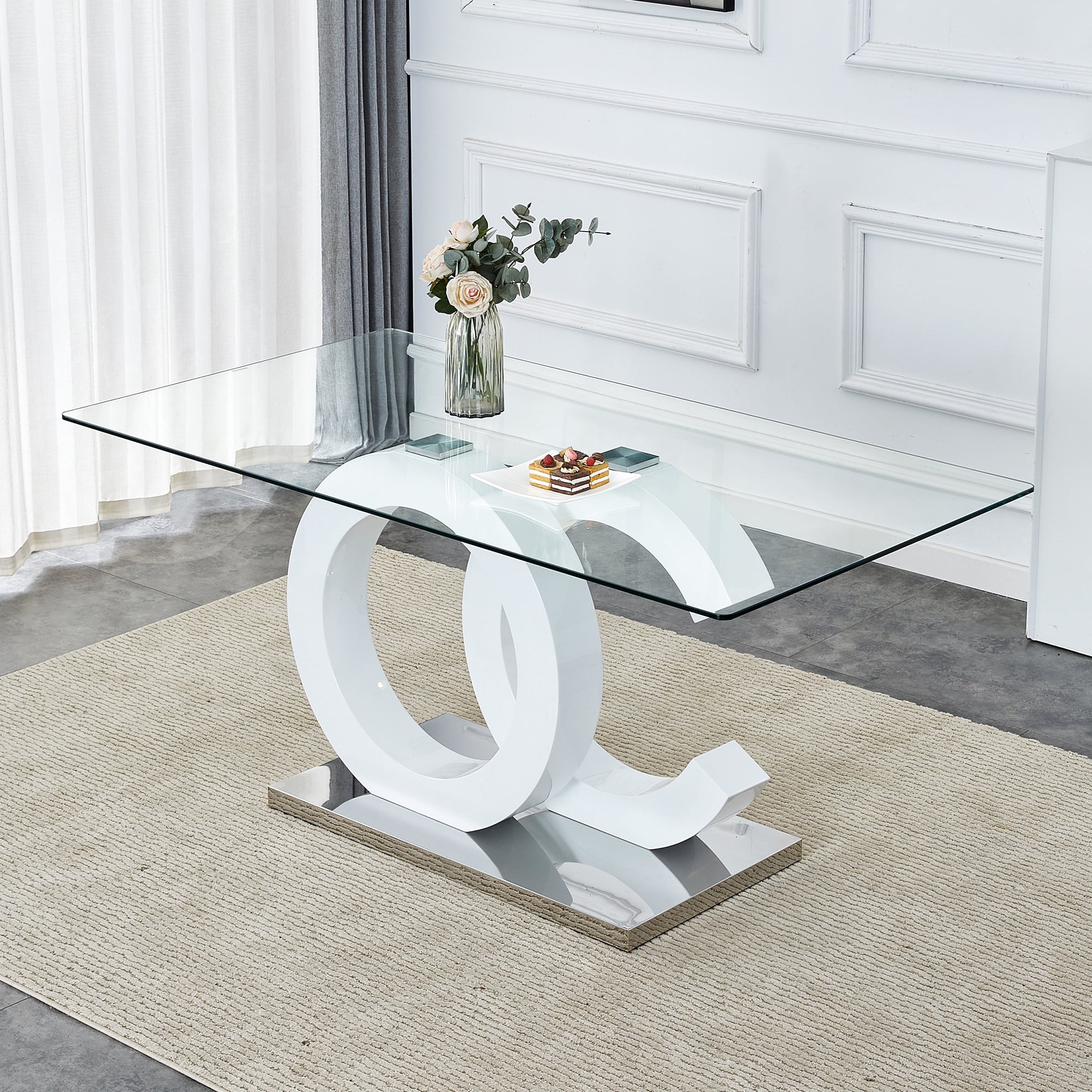 Modern Minimalist Glass Dining Table - Rectangular for 6-8 People ...