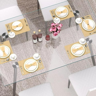 51" Rectangle Glass Dining Table for 4, Luxury Kitchen Table with ...