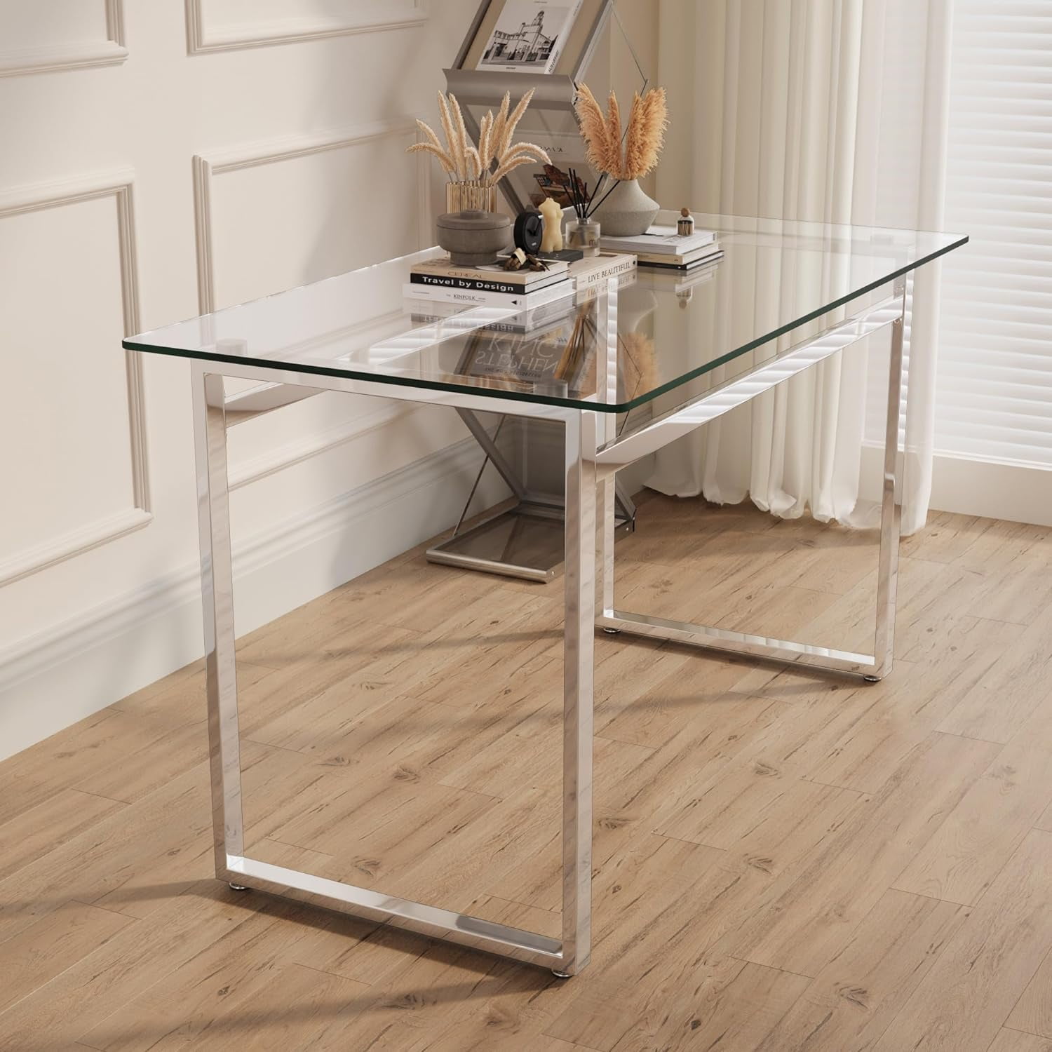 Modern Minimalist Glass Dining Table with Tempered Glass Tabletop and ...