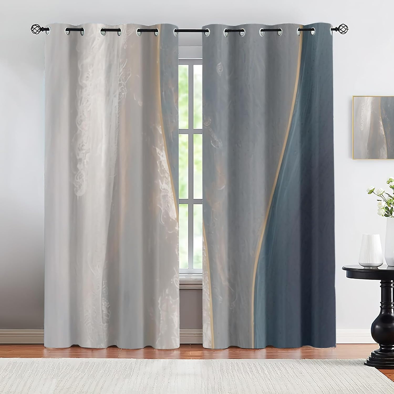 Modern Minimalist Gradient Art Window Curtains, Abstract Golden Lines ...