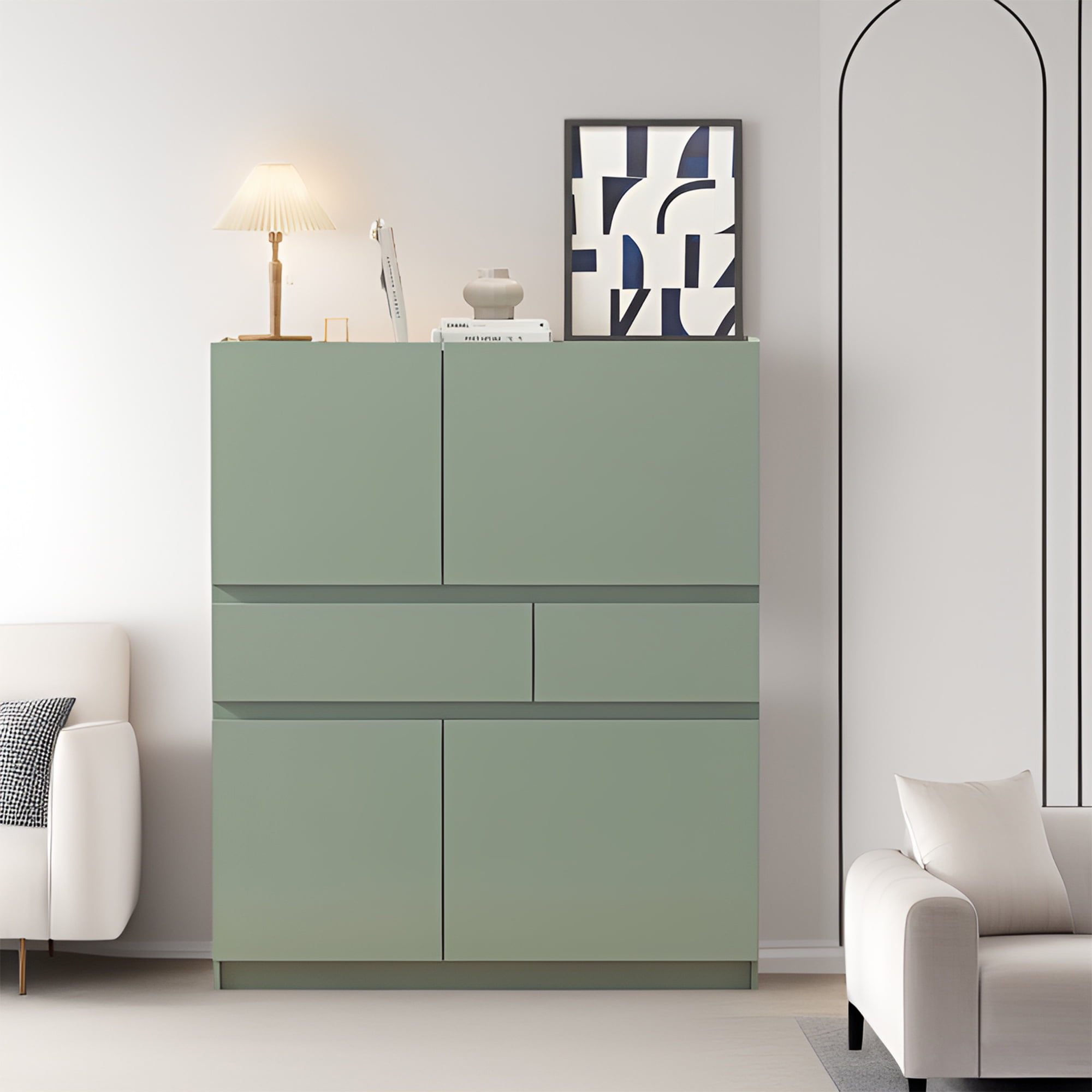 Modern Minimalist Green Storage Cabinet with 2 Drawer,Buffet Cabinet ...