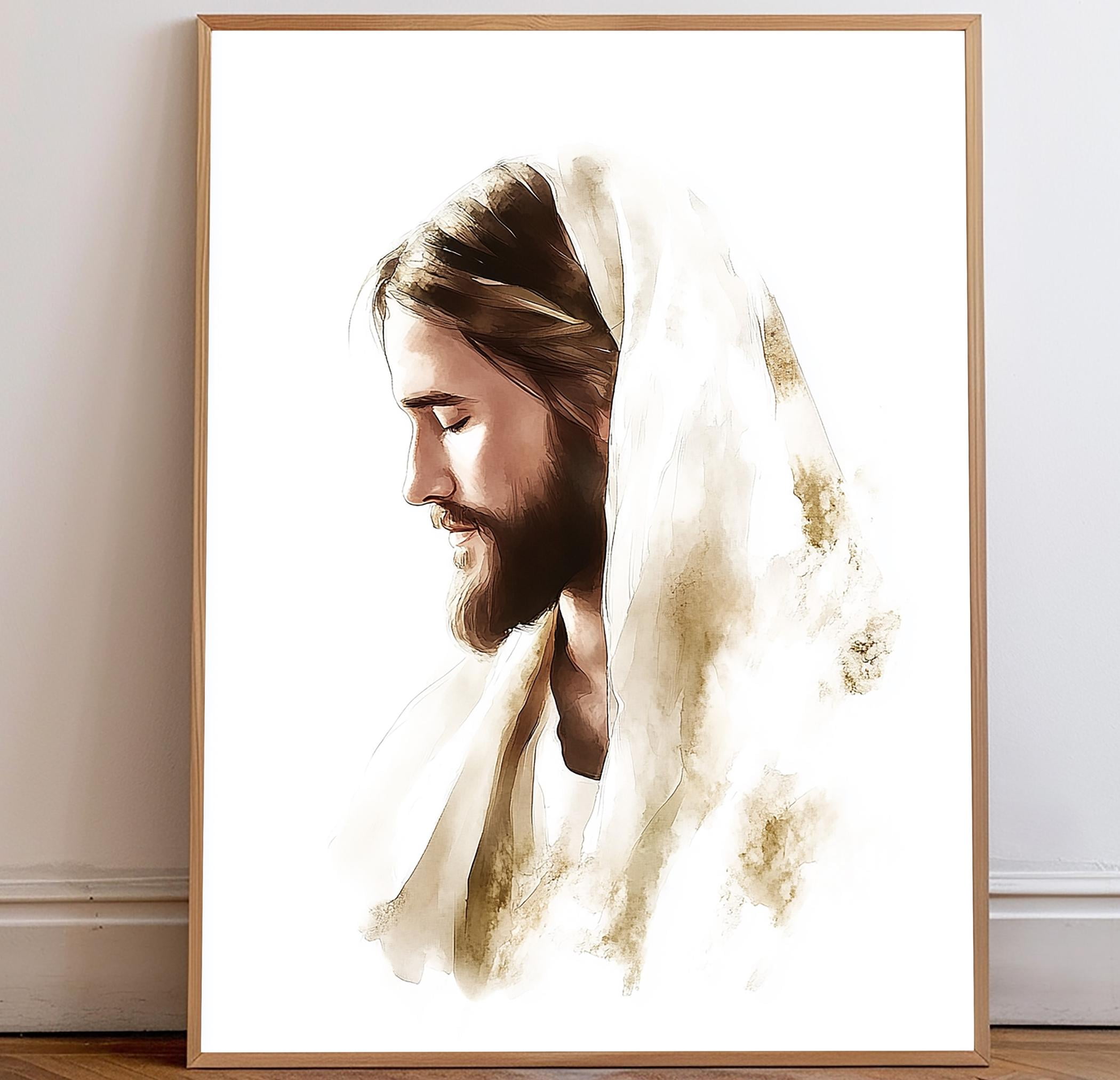Modern Minimalist Jesus Portrait Wall Art, Side Profile, Neutral Boho ...