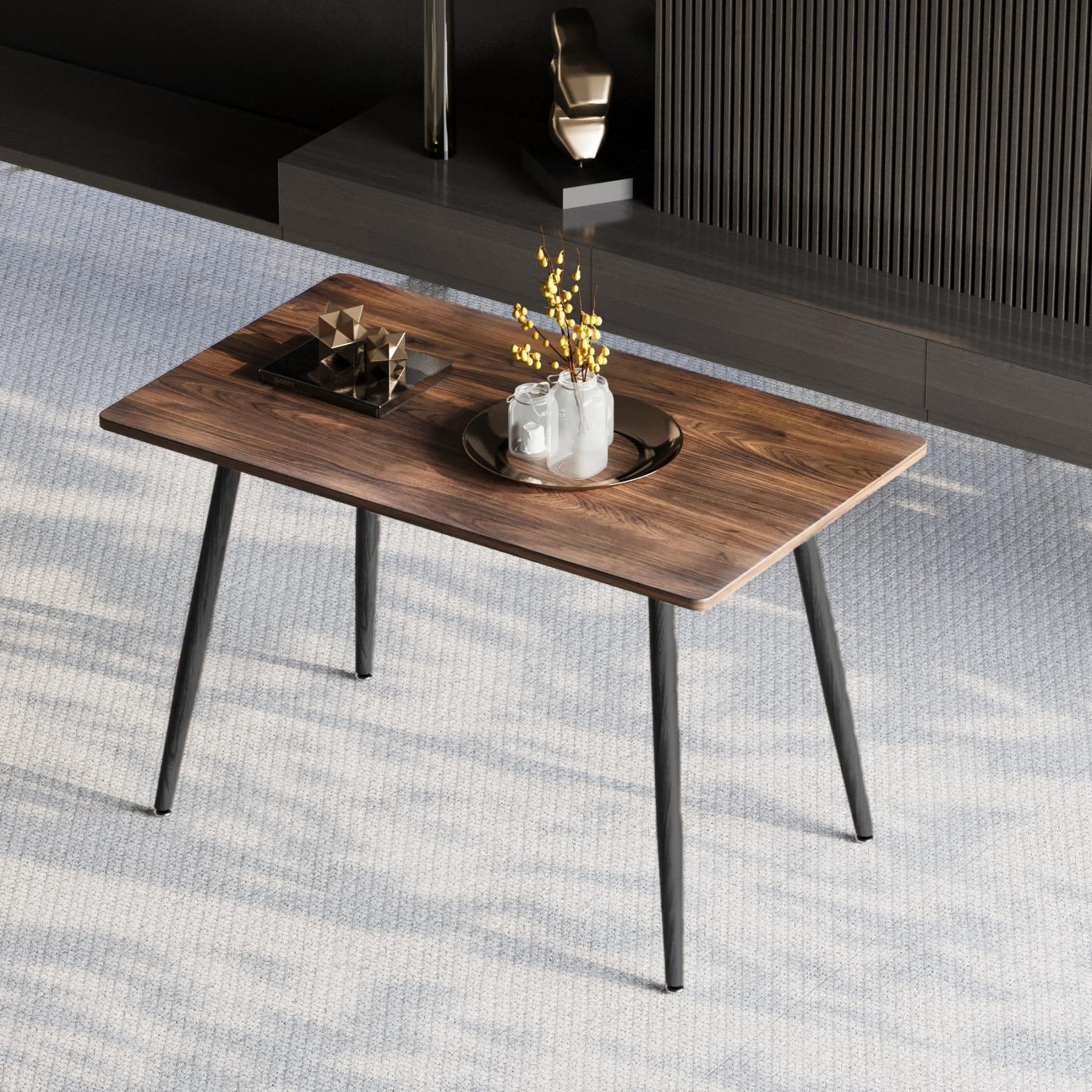 Modern Minimalist MDF Dining Table with Walnut-Finished Metal Legs ...