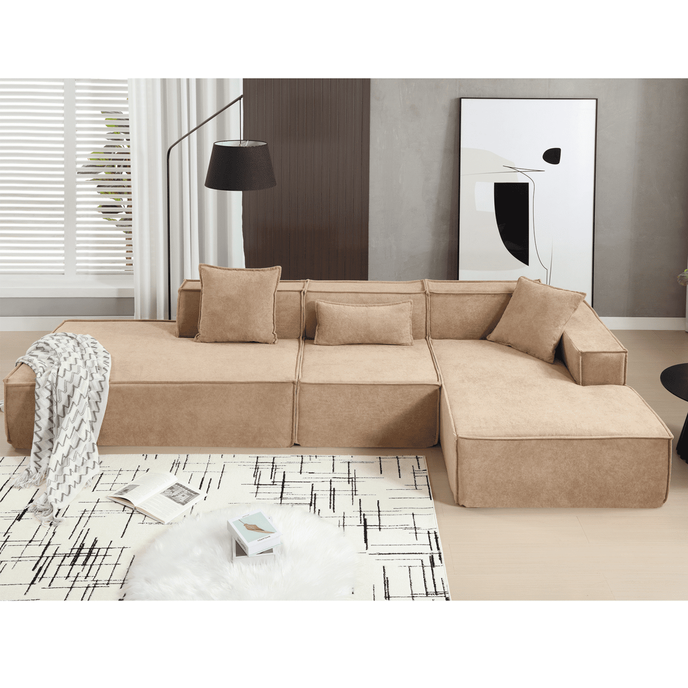 Modern Minimalist Modular L-Shaped Sofa Set, Right-Facing Design, Terry ...