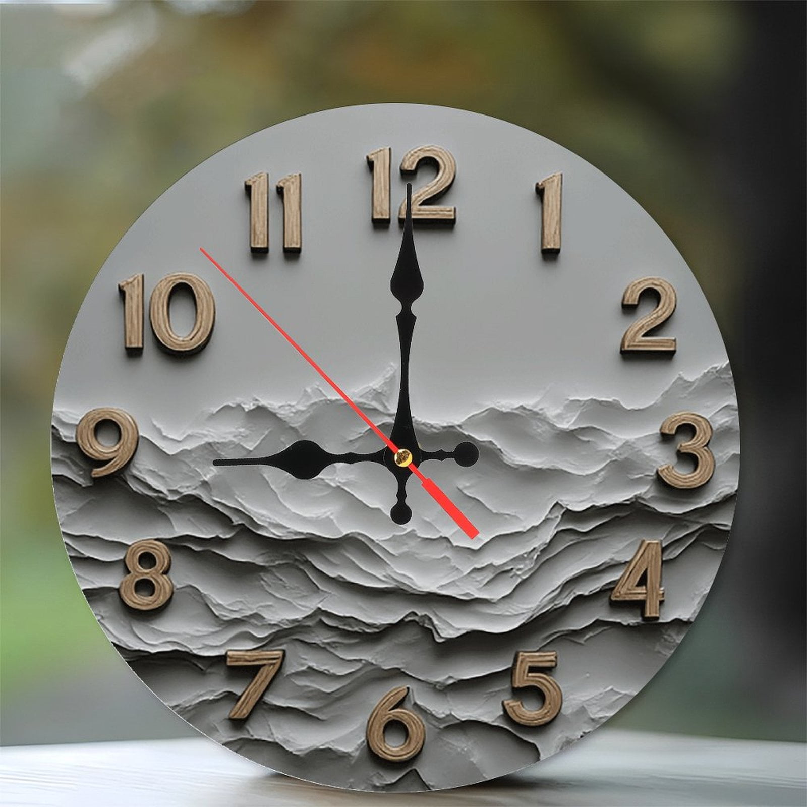 Modern Minimalist Mountain Texture Wall Clock 10-Inch Silent Wooden ...