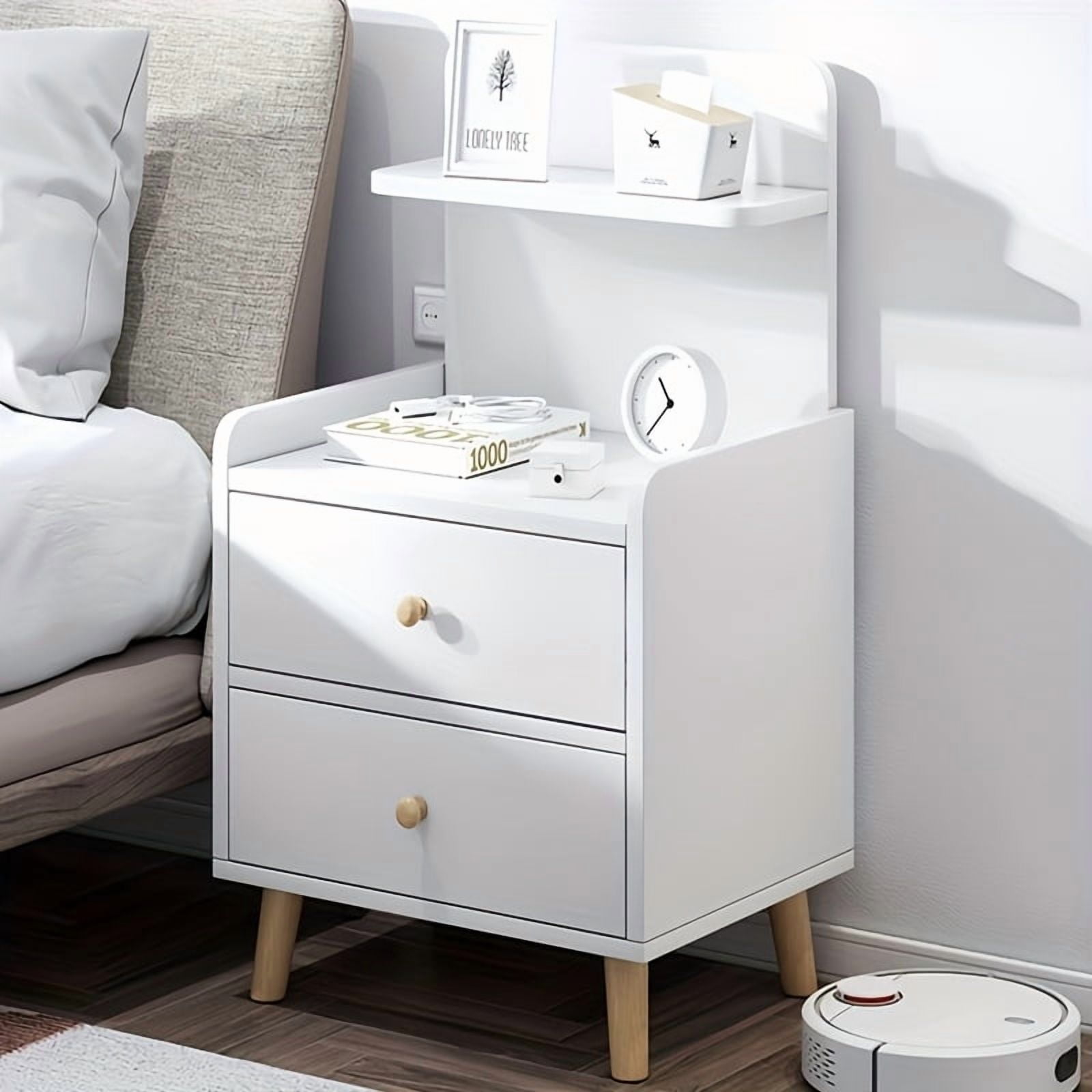 Modern Minimalist Nightstand with Dual Drawers & Open Shelf - Compact ...