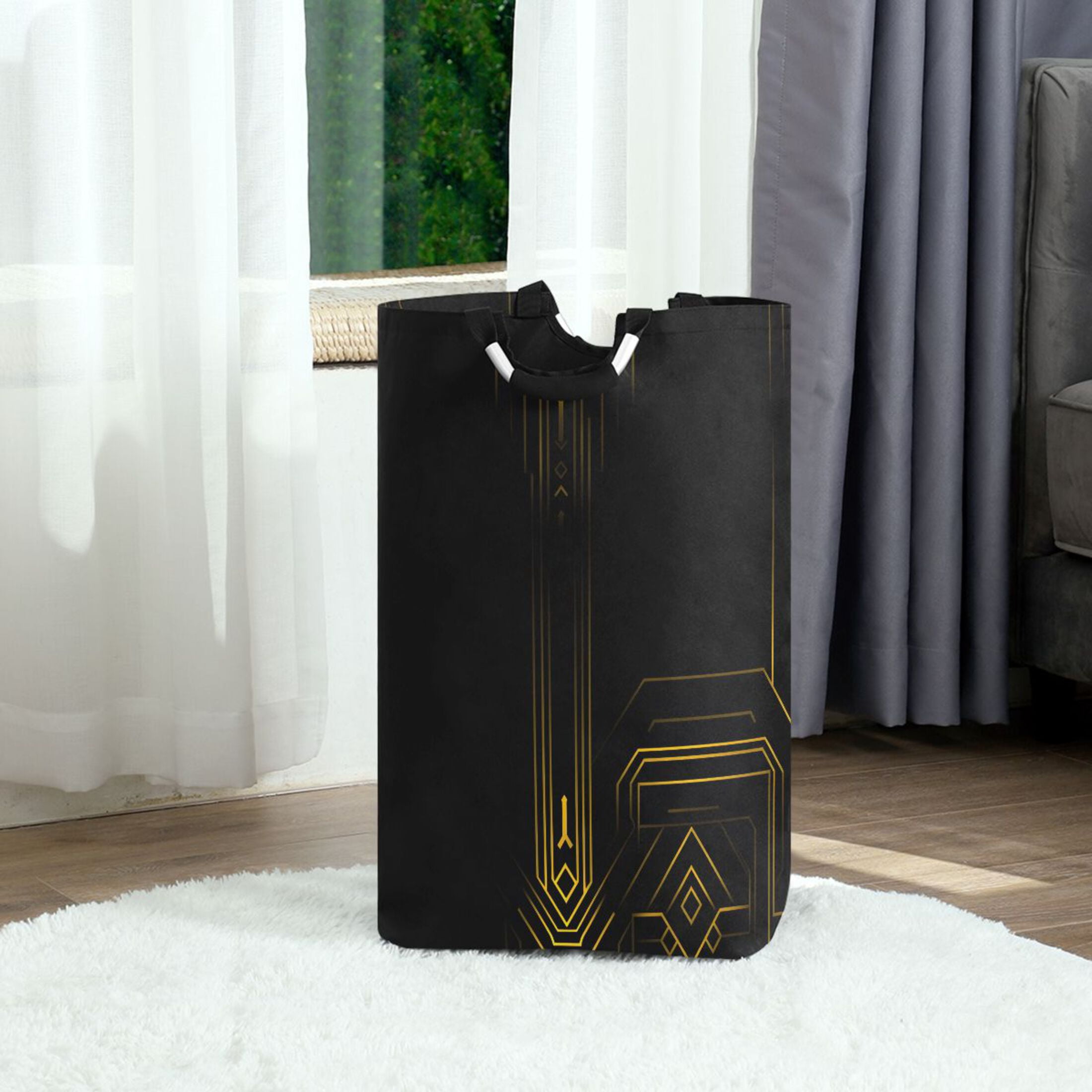 Art Deco Gold Foldable Laundry Hamper 12.6x11x22.7in with Handles for ...