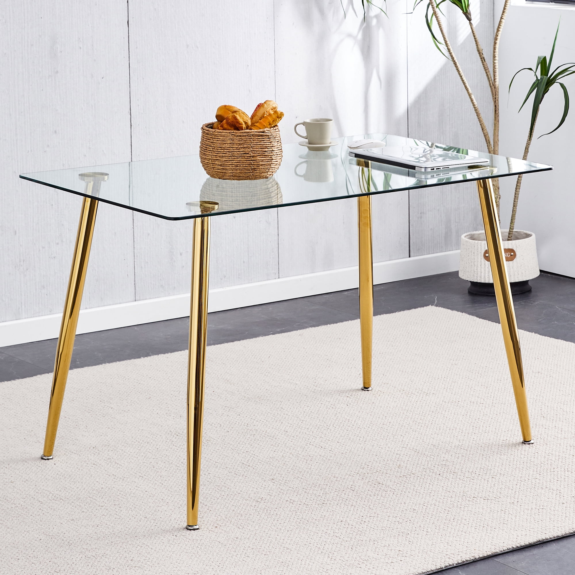 Modern Minimalist Rectangular Glass Dining Table with tempered Glass ...
