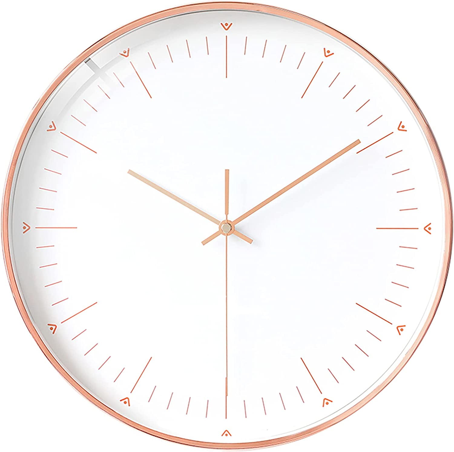 Modern Minimalist Rose Gold on White Silent Wall Clock With Glass Top ...