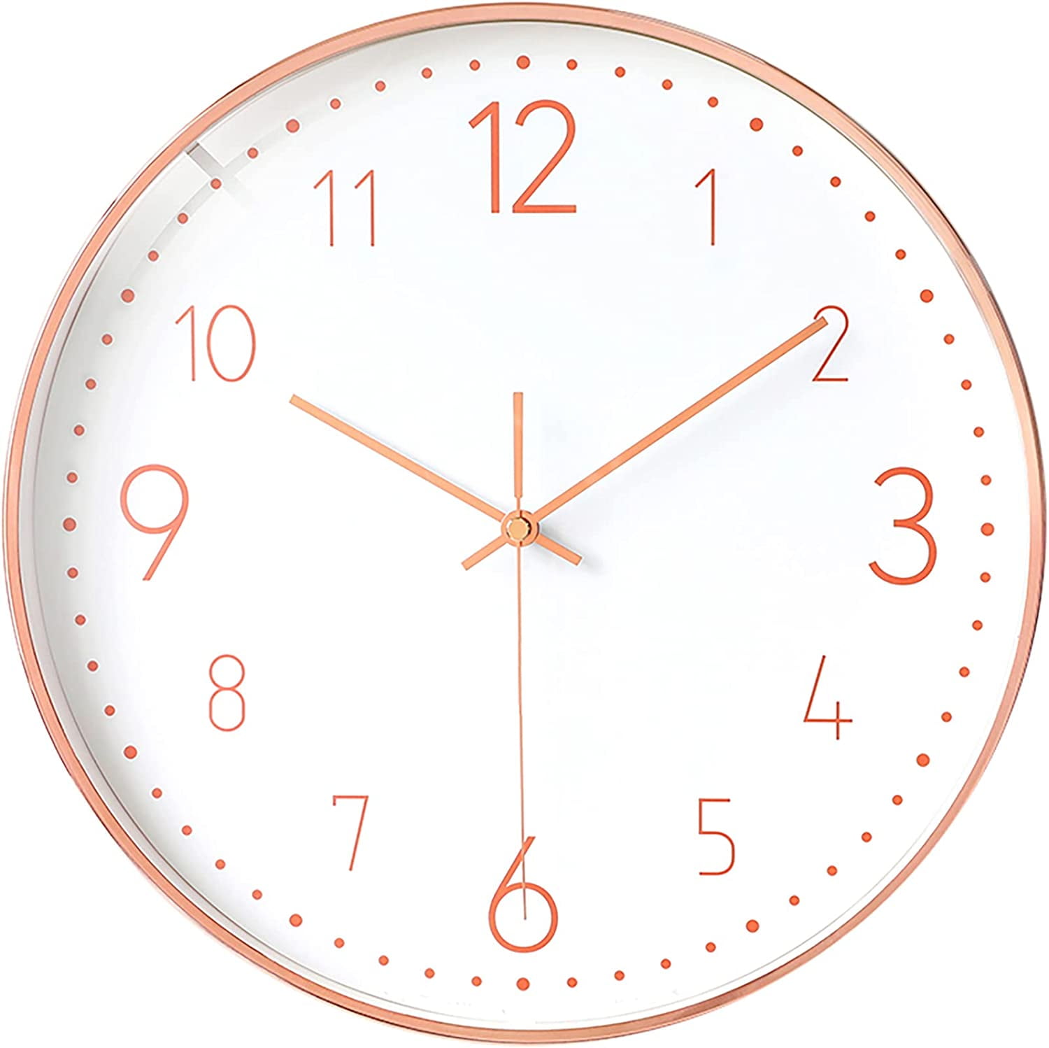 Modern Minimalist Rose Gold on White Silent Wall Clock With Glass Top ...